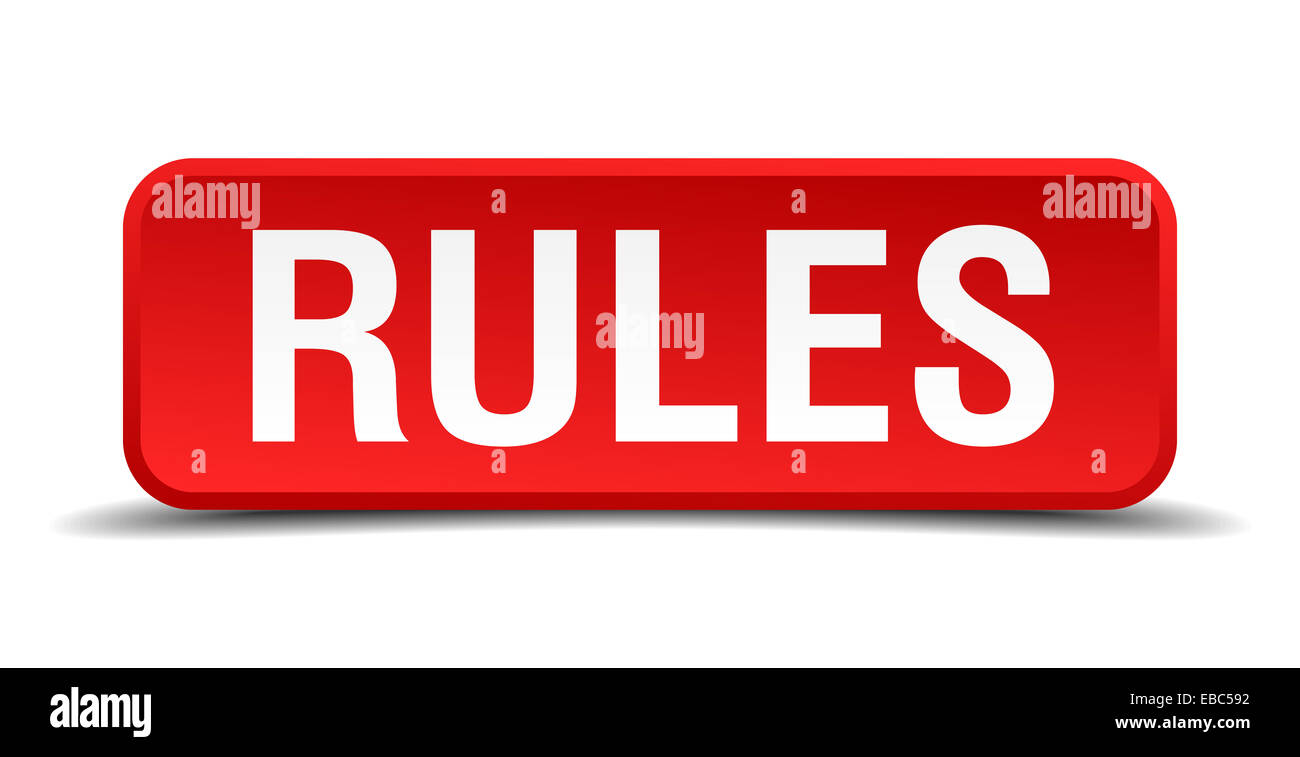 Rules red 3d square button isolated on white Stock Photo - Alamy