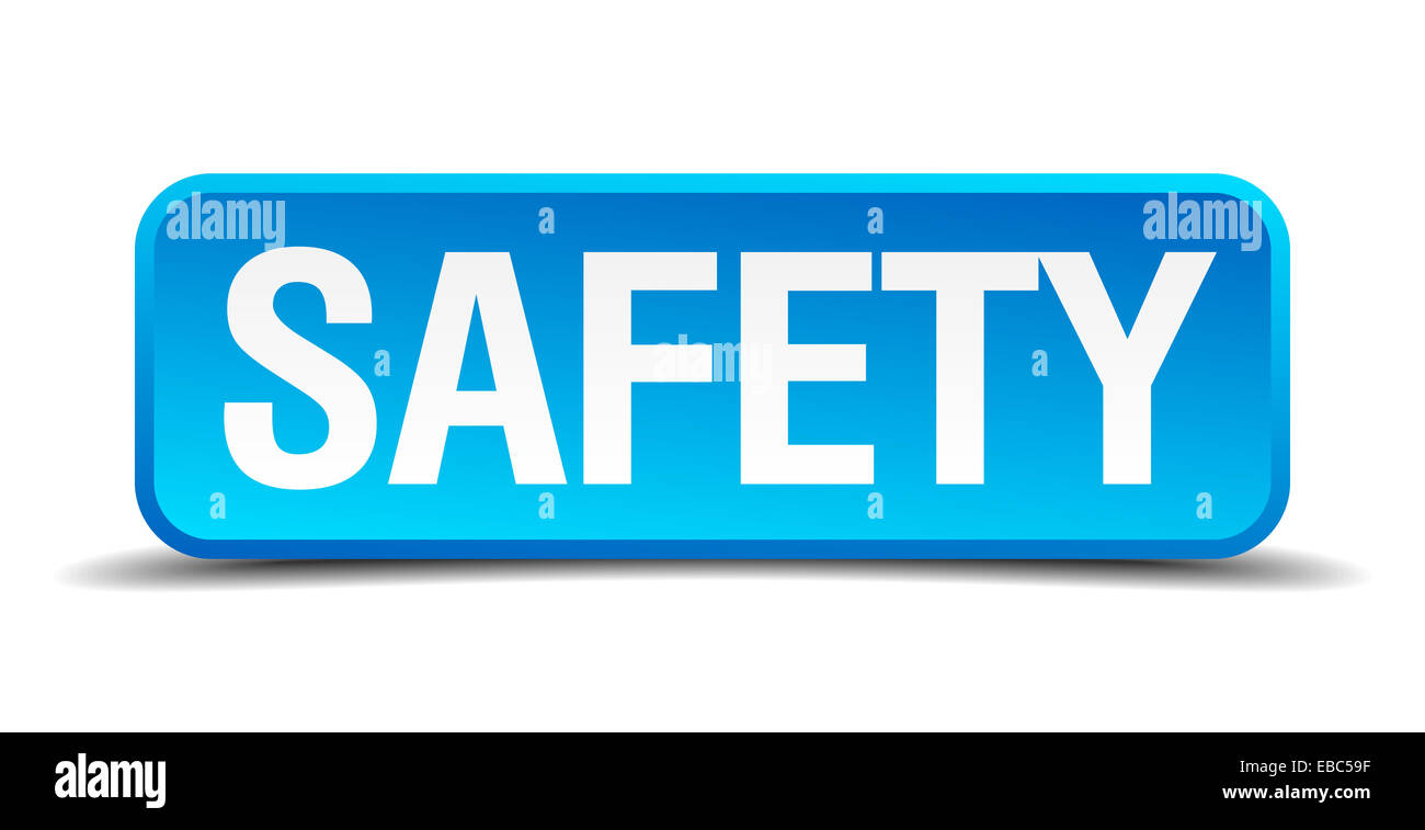 Safety blue 3d realistic square isolated button Stock Photo - Alamy