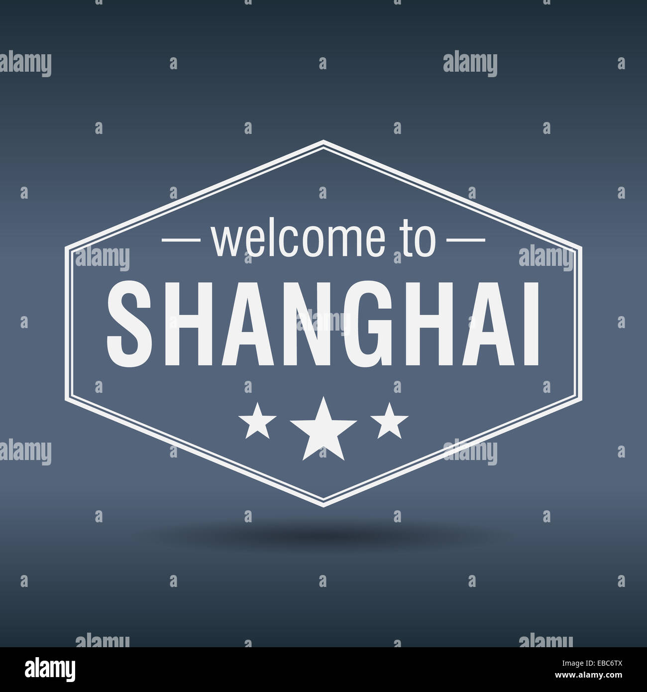 welcome to Shanghai hexagonal white vintage label Stock Photo - Alamy