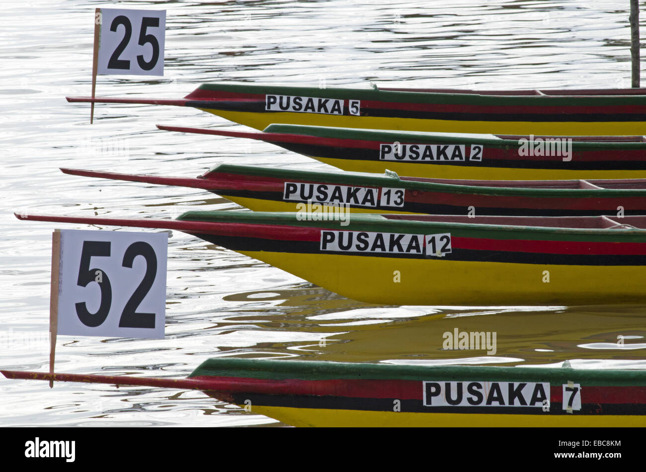 Racing boats anchored at Sarawak River, Malaysia Stock Photo - Alamy