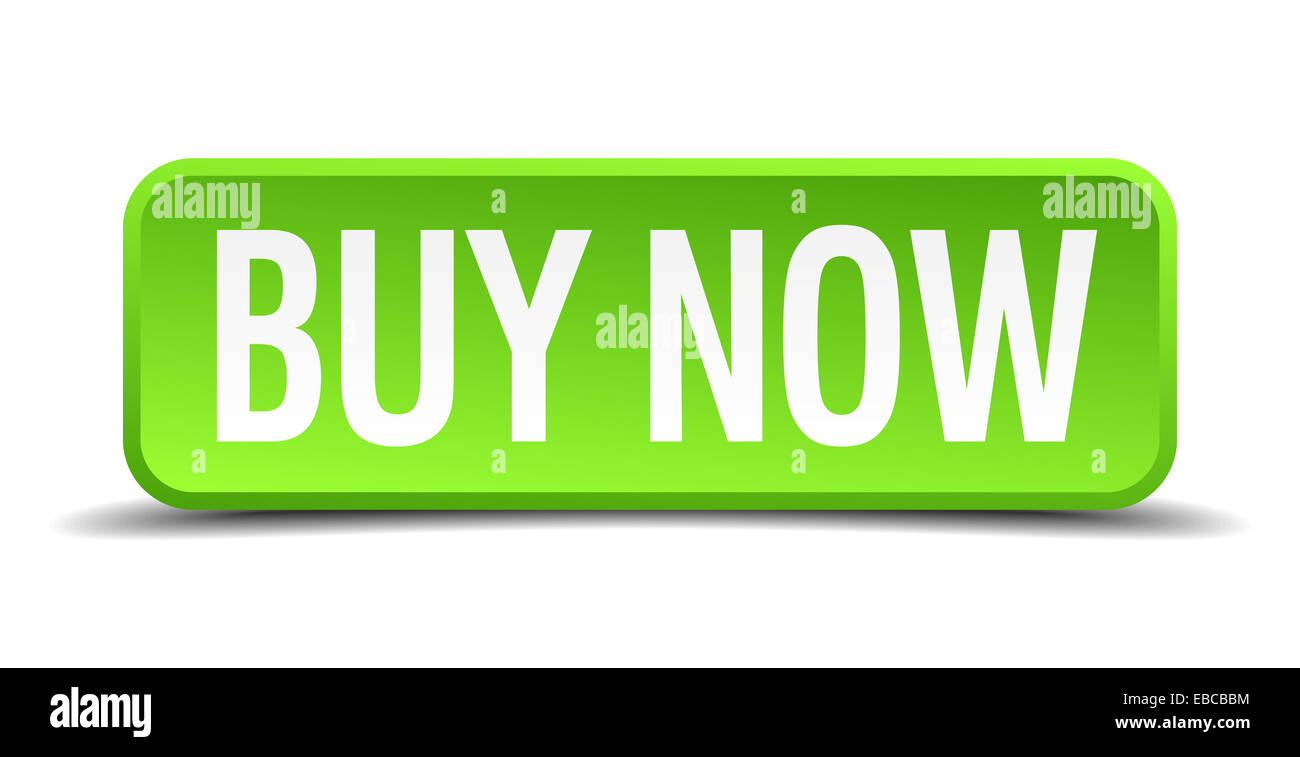buy now green 3d realistic square isolated button Stock Photo - Alamy