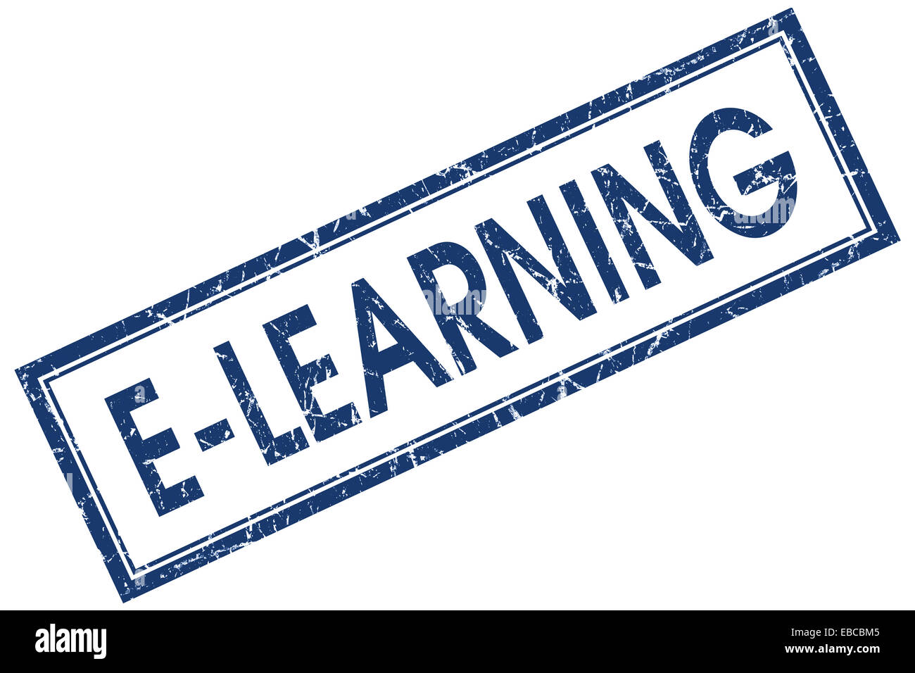 E-learning blue square grungy stamp isolated on white background Stock ...