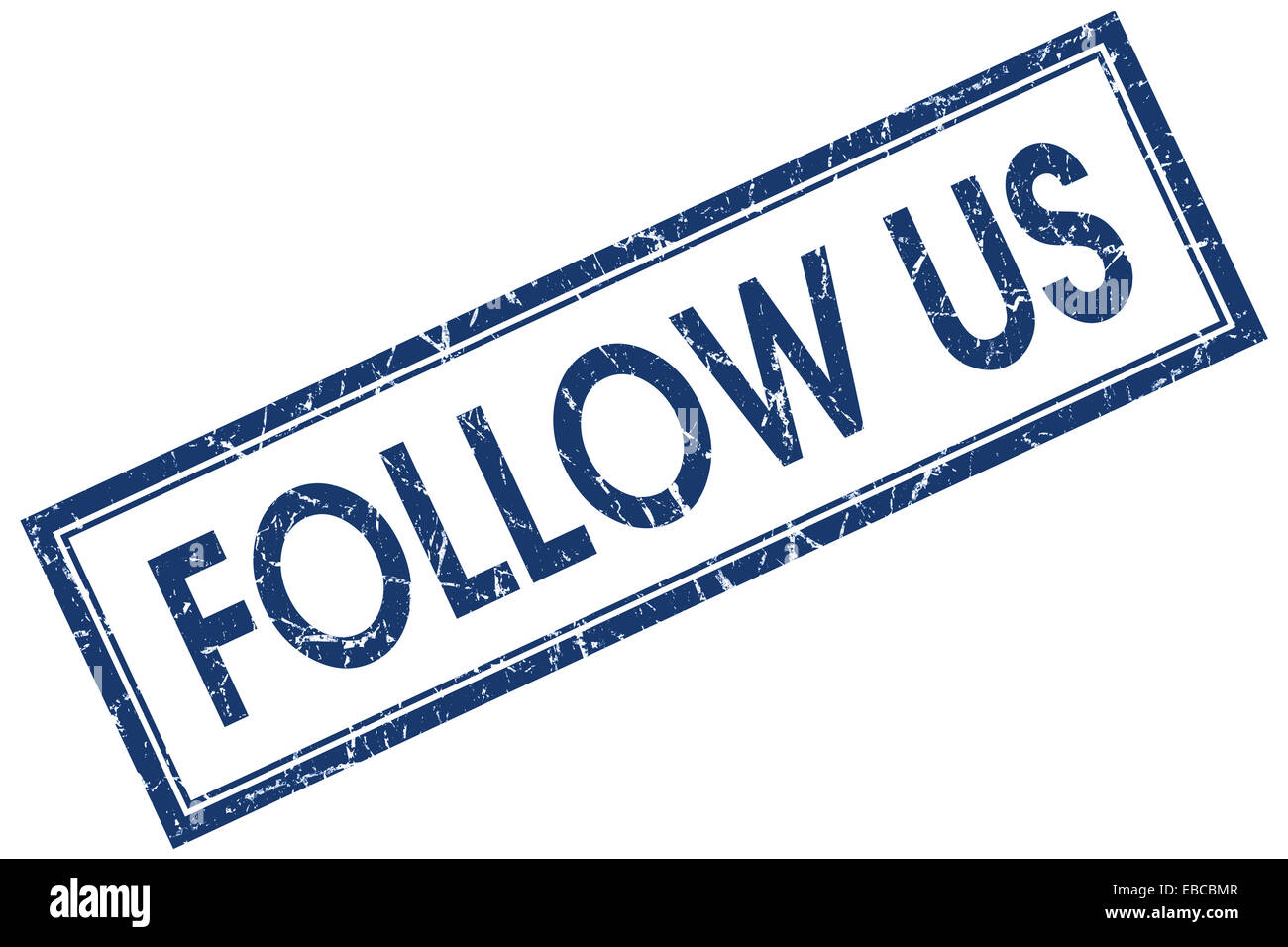 Follow us blue square grungy stamp isolated on white background Stock ...