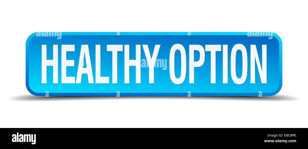 healthy option blue 3d realistic square isolated button Stock Photo - Alamy