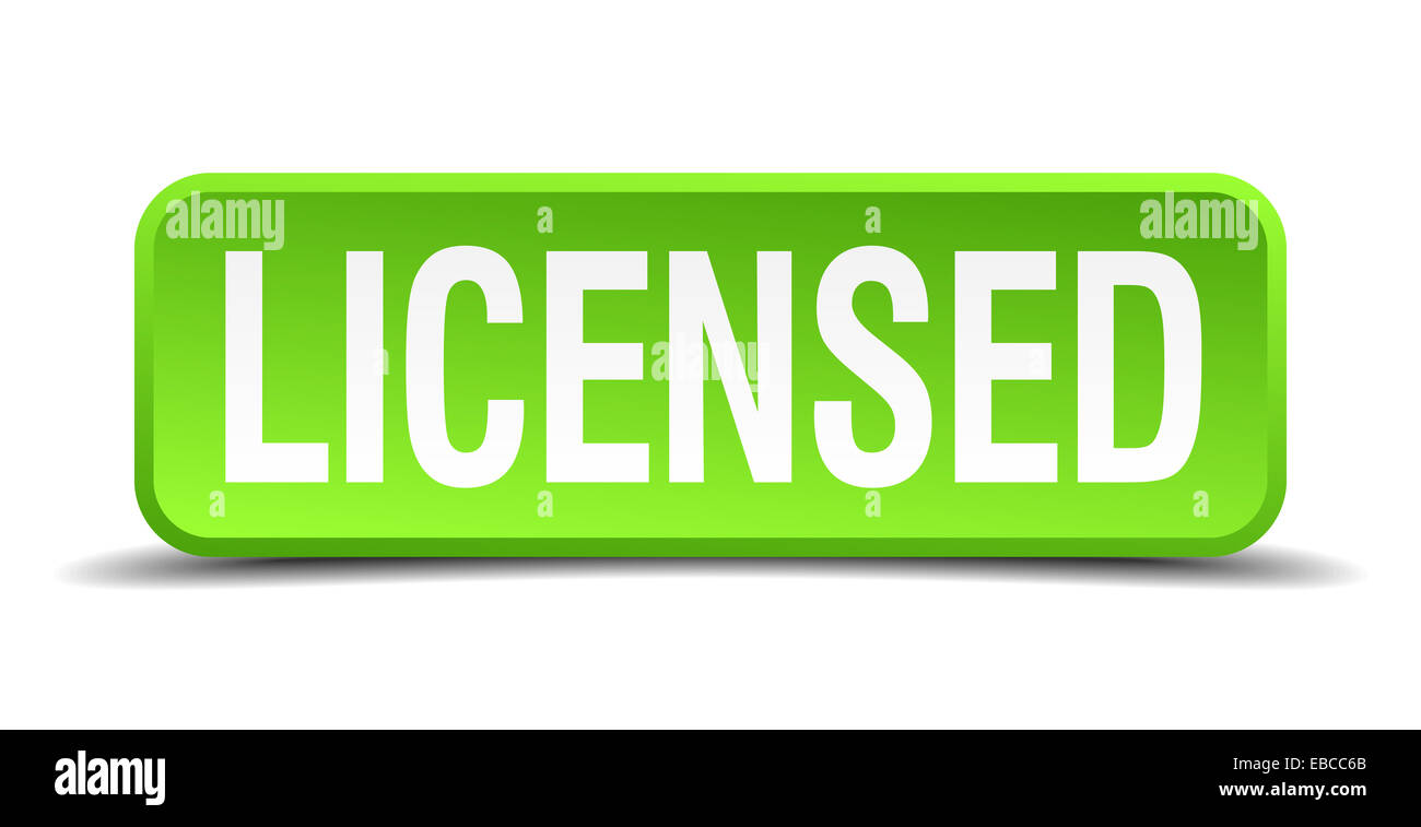 Licensed green 3d realistic square isolated button Stock Photo - Alamy
