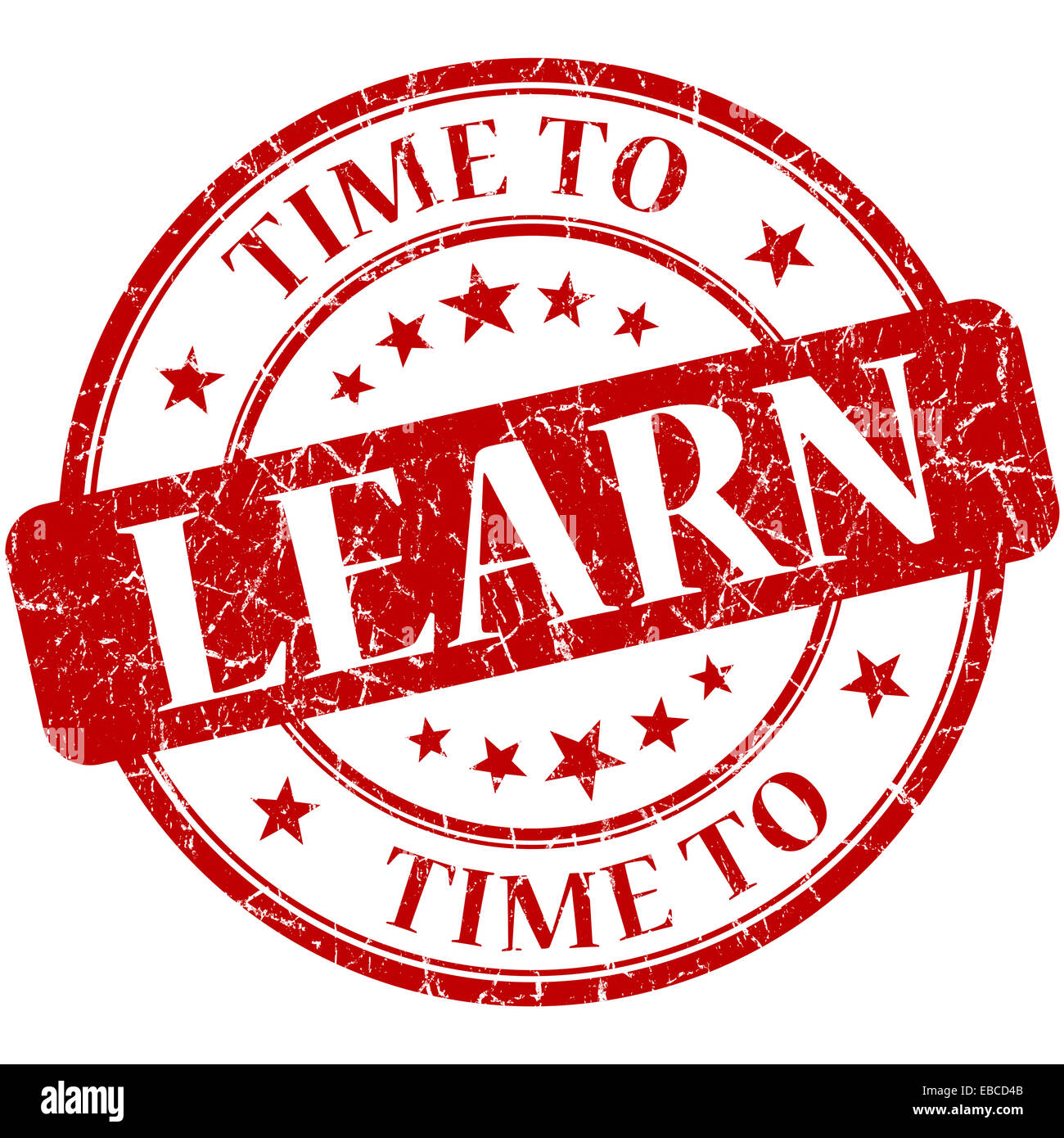 Time to learn red round grungy vintage isolated rubber stamp Stock ...