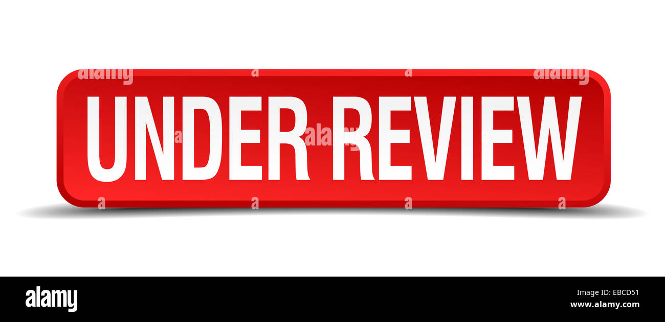 Under review red 3d square button isolated on white Stock Photo - Alamy