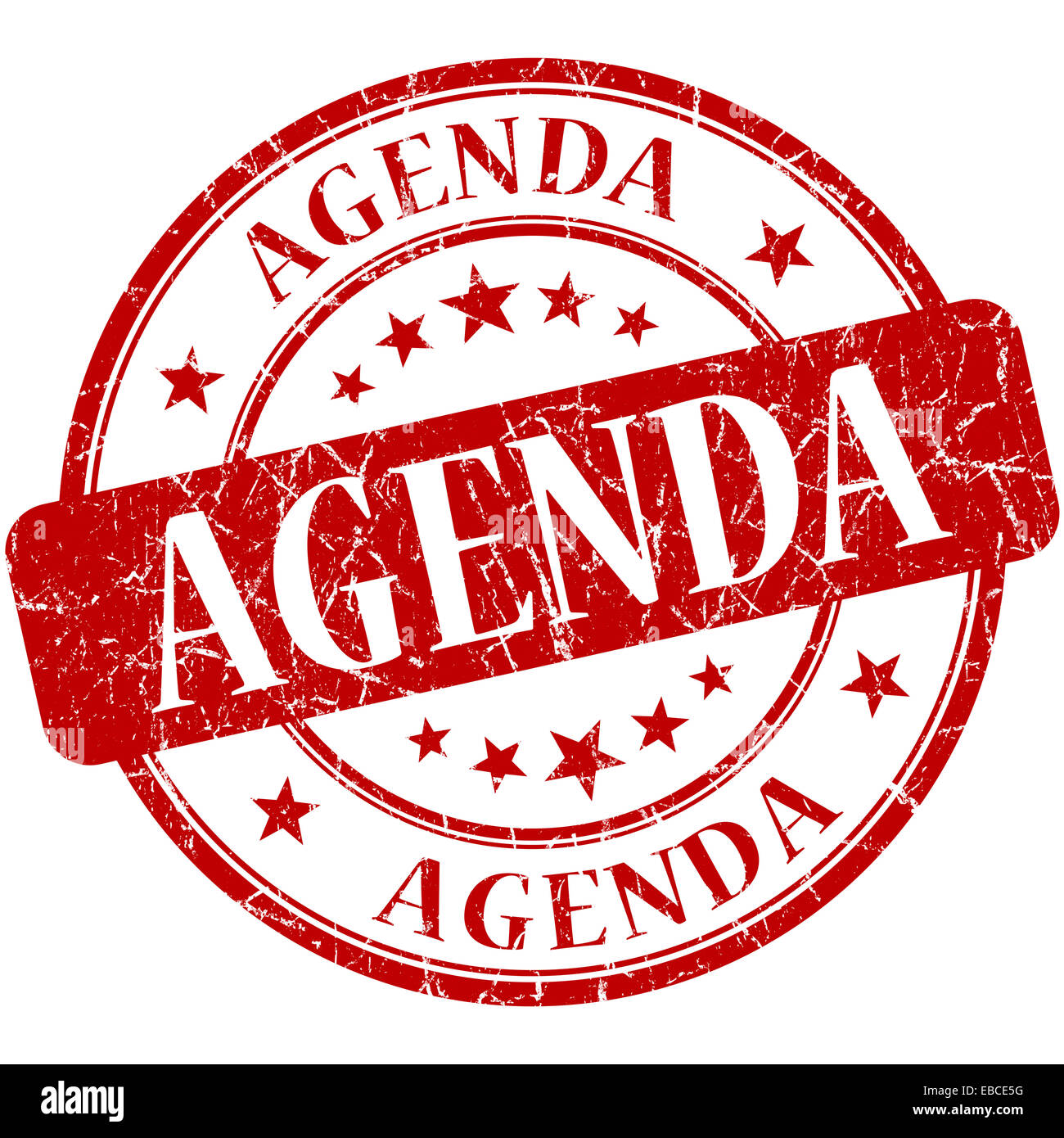 Agenda red round grungy vintage isolated rubber stamp Stock Photo - Alamy