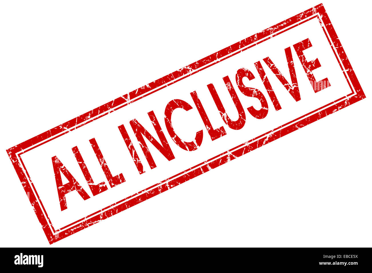 All inclusive red square grungy stamp isolated on white background ...