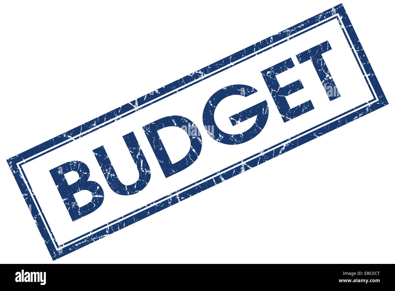 Budget blue square grungy stamp isolated on white background Stock ...