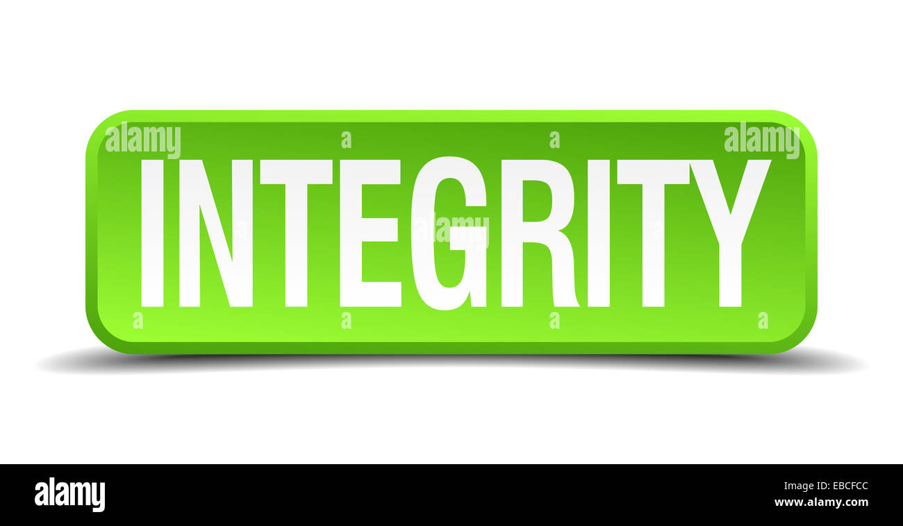 Integrity green 3d realistic square isolated button Stock Photo - Alamy