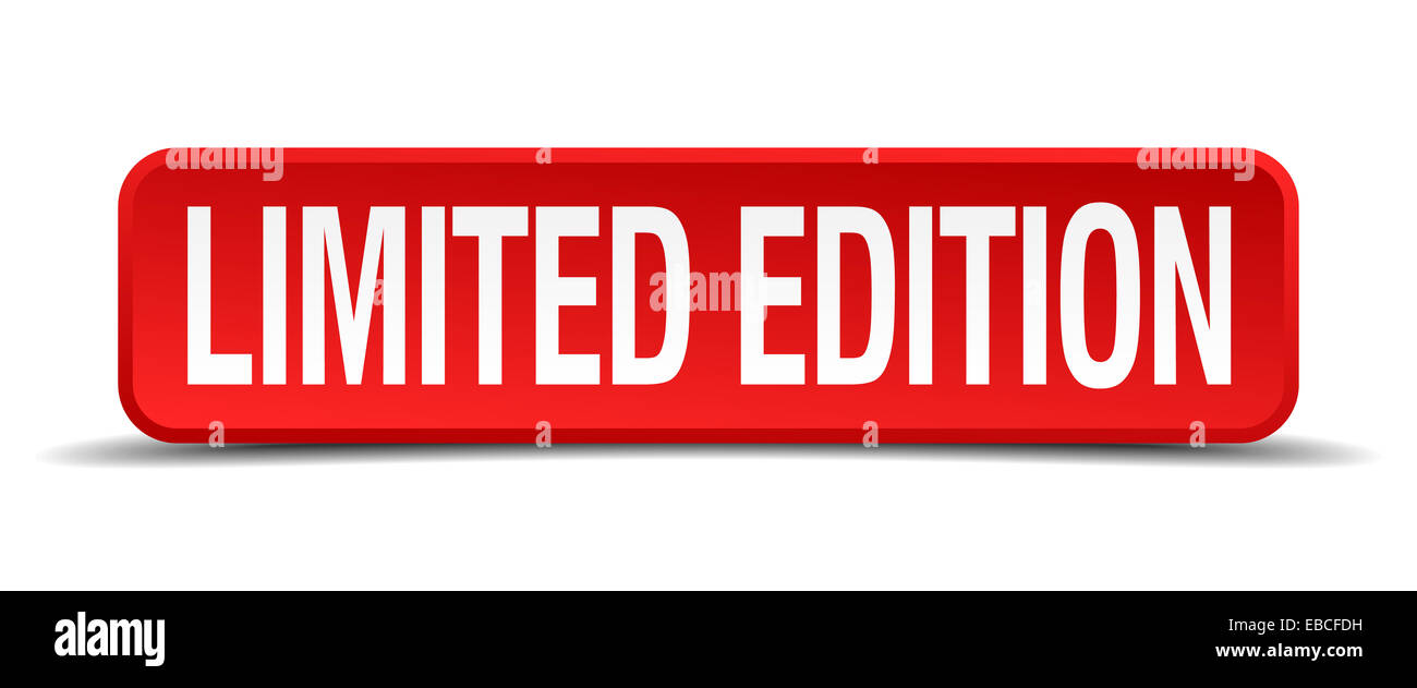 limited edition red 3d square button isolated on white Stock Photo - Alamy