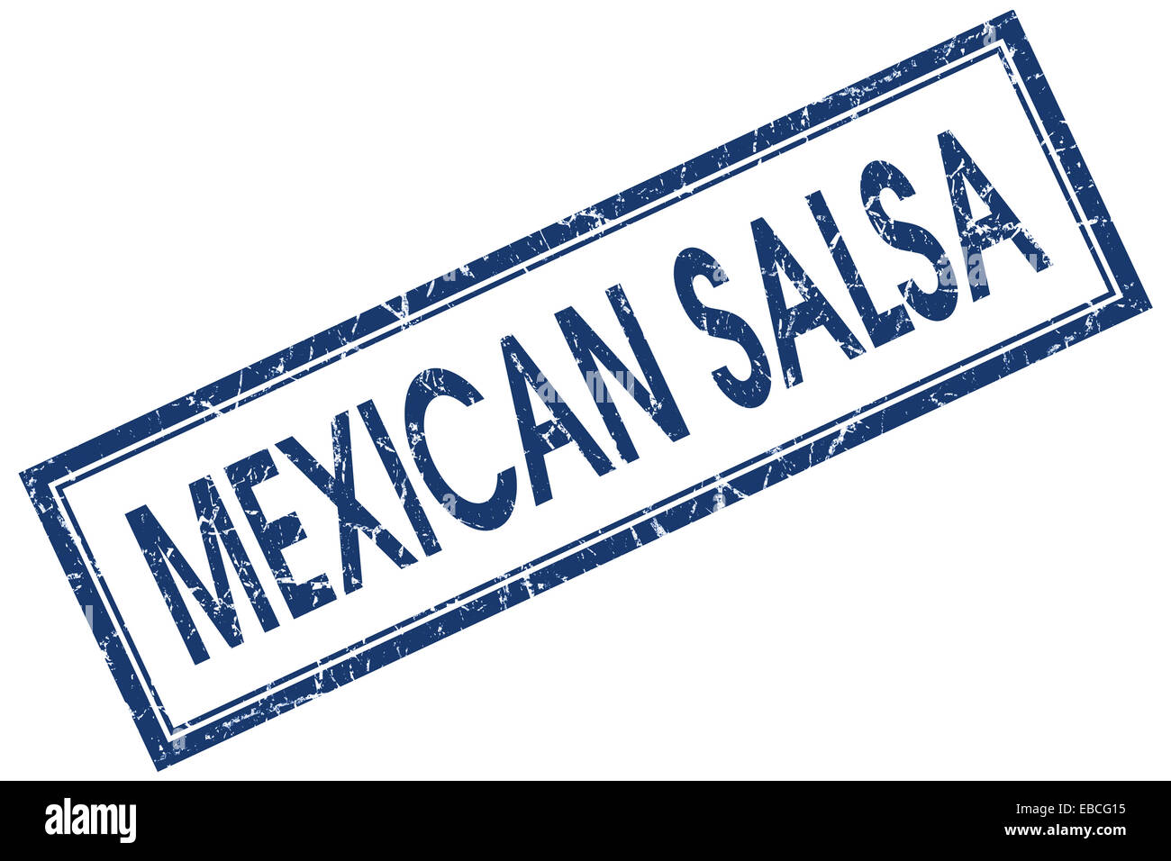 Mexican salsa blue square grungy stamp isolated on white background ...