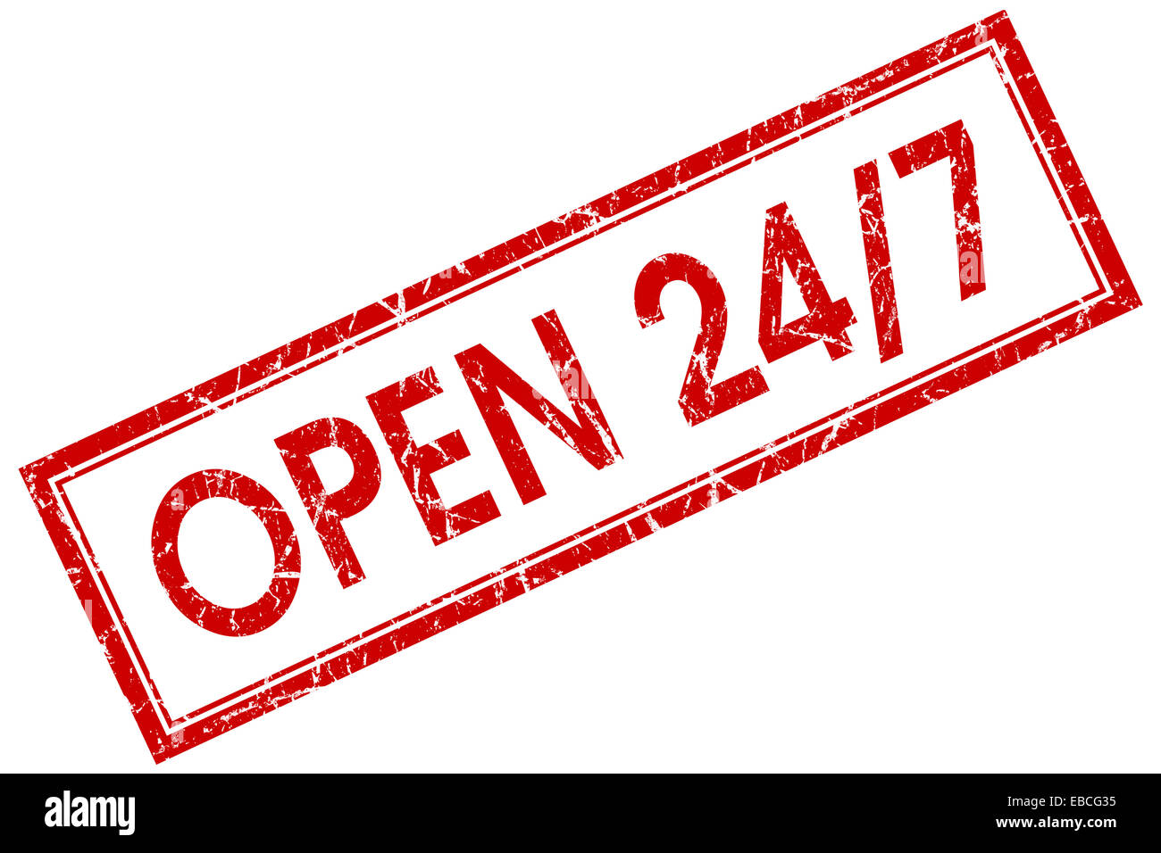 Open 24-7 red square grungy stamp isolated on white background Stock ...