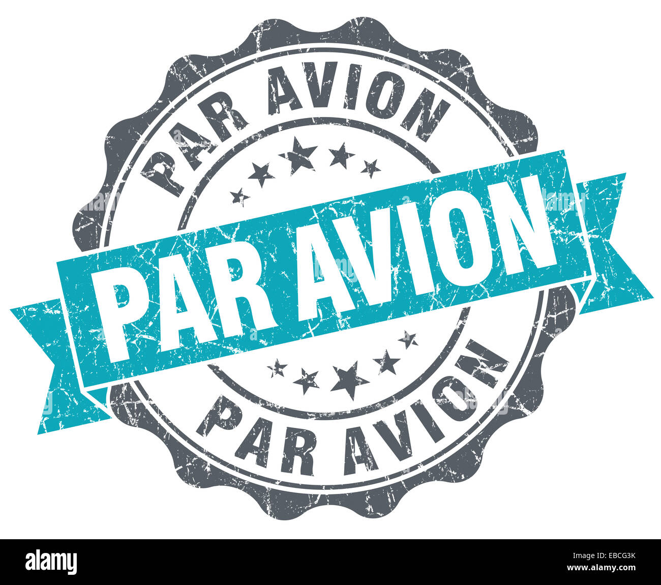 Par avion turquoise grunge retro style isolated seal Stock Photo - Alamy