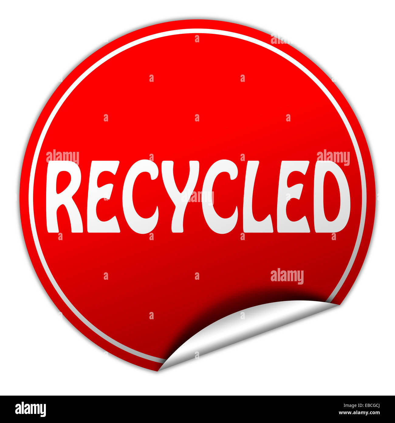 recycled round red sticker on white background Stock Photo - Alamy
