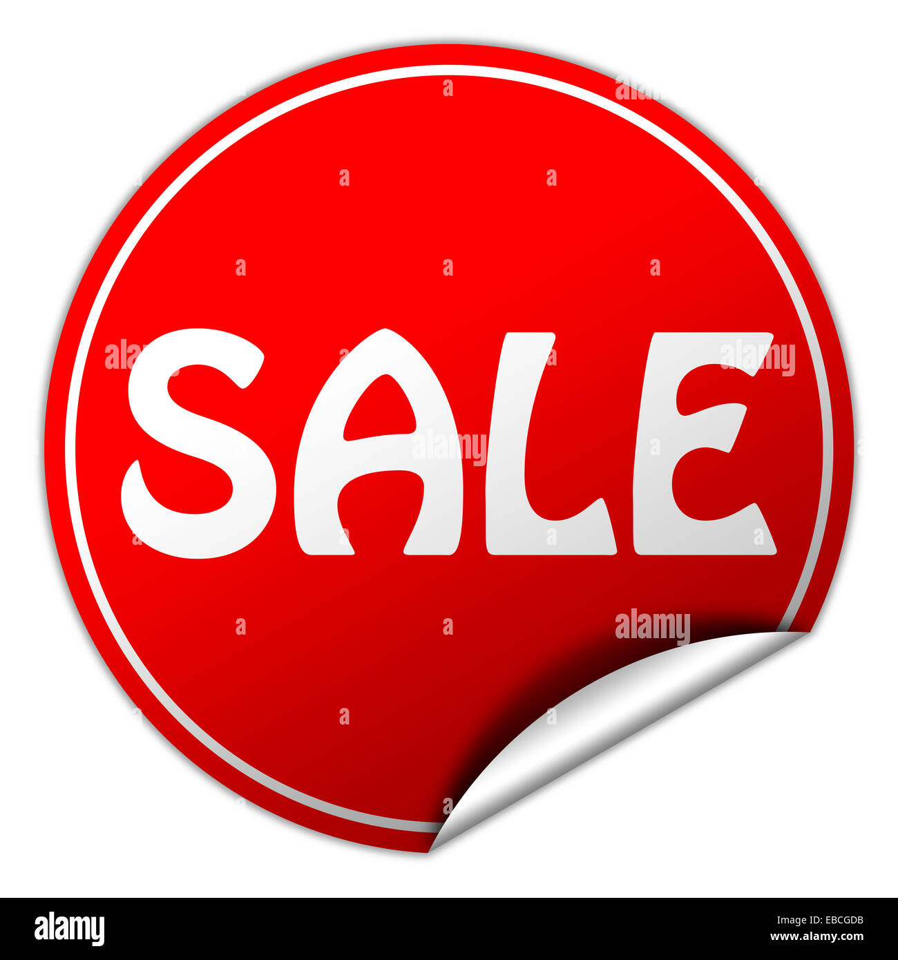 sale round red sticker on white background Stock Photo - Alamy