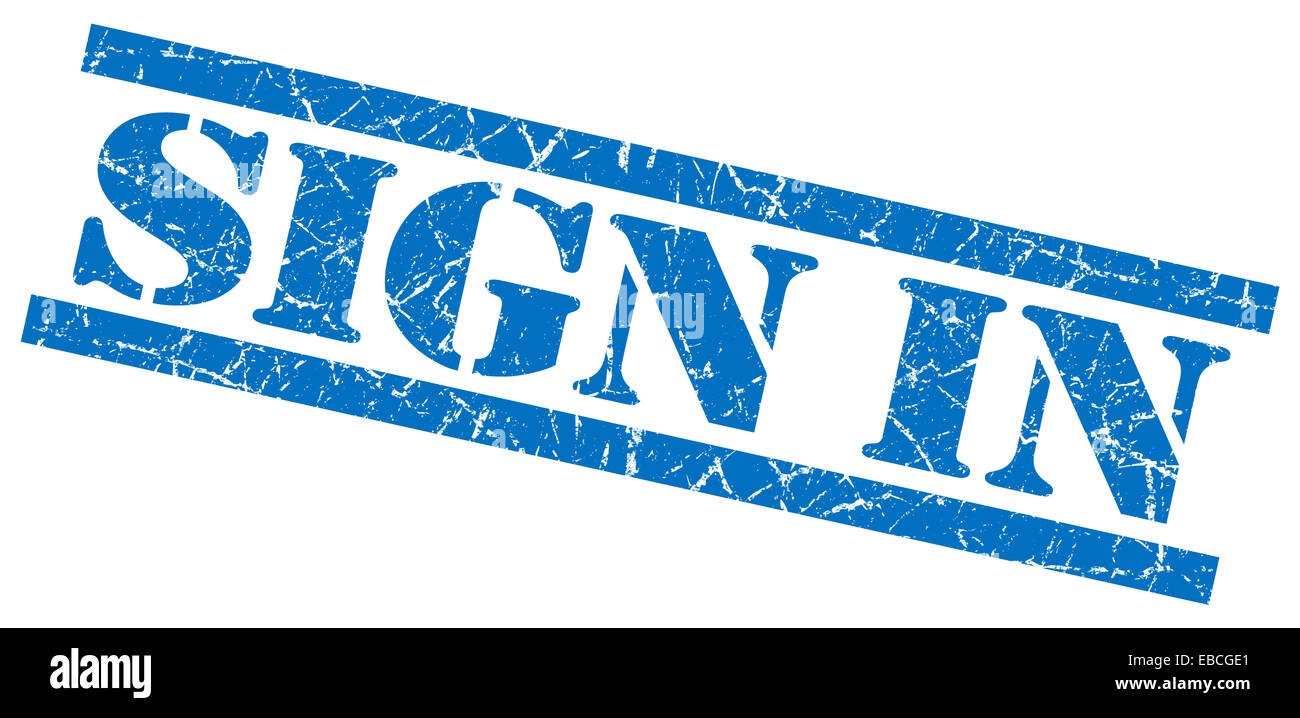 sign in blue square grunge textured isolated stamp Stock Photo - Alamy