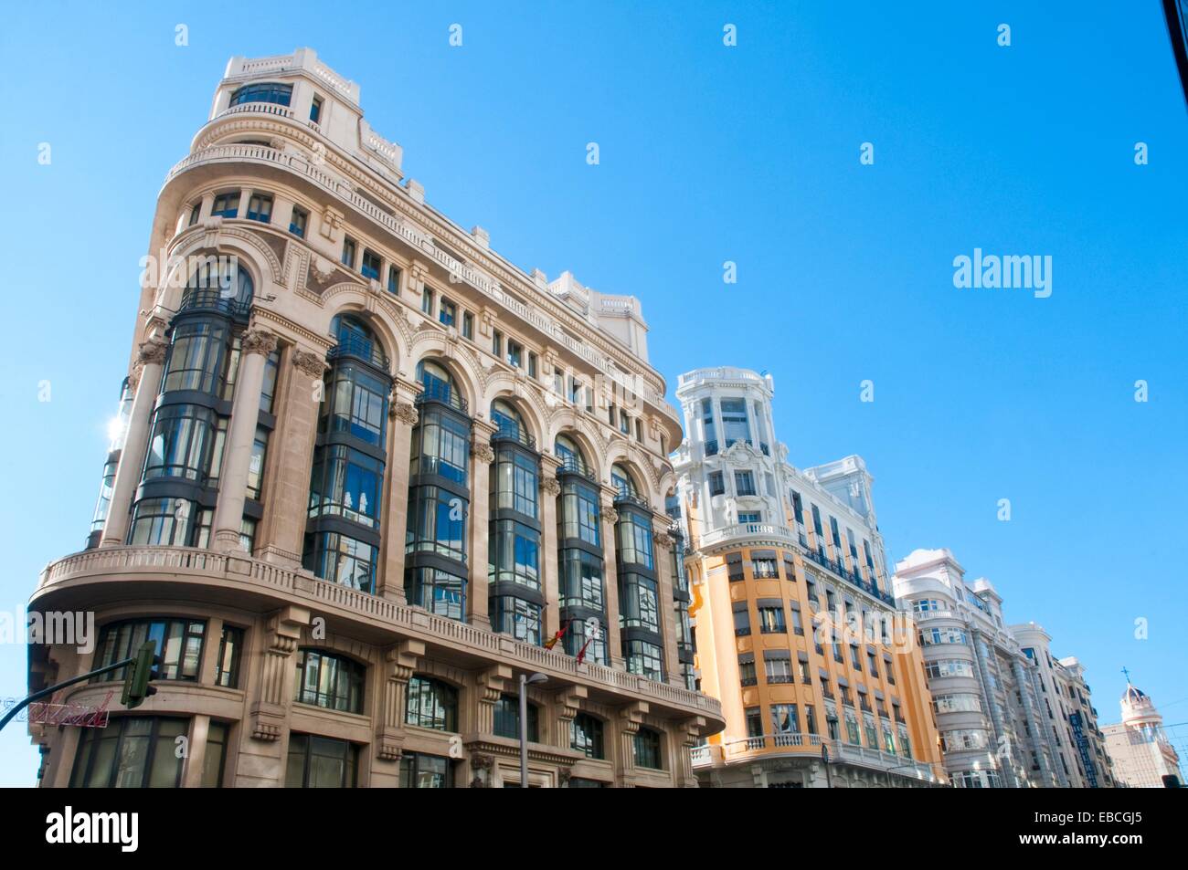 Buildings at Gran Via street. Madrid, Spain Stock Photo - Alamy
