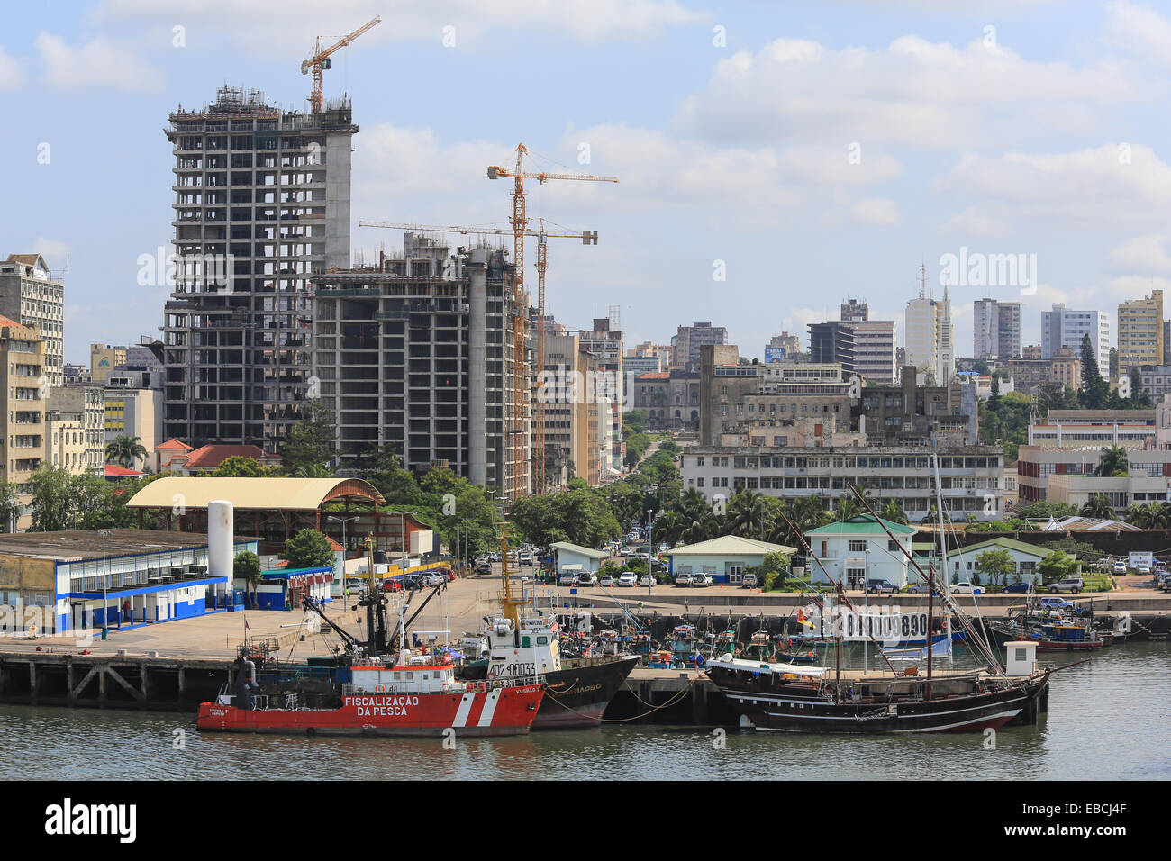 Waterfront view of downtown Maputo, Mozambique, Africa with new high ...