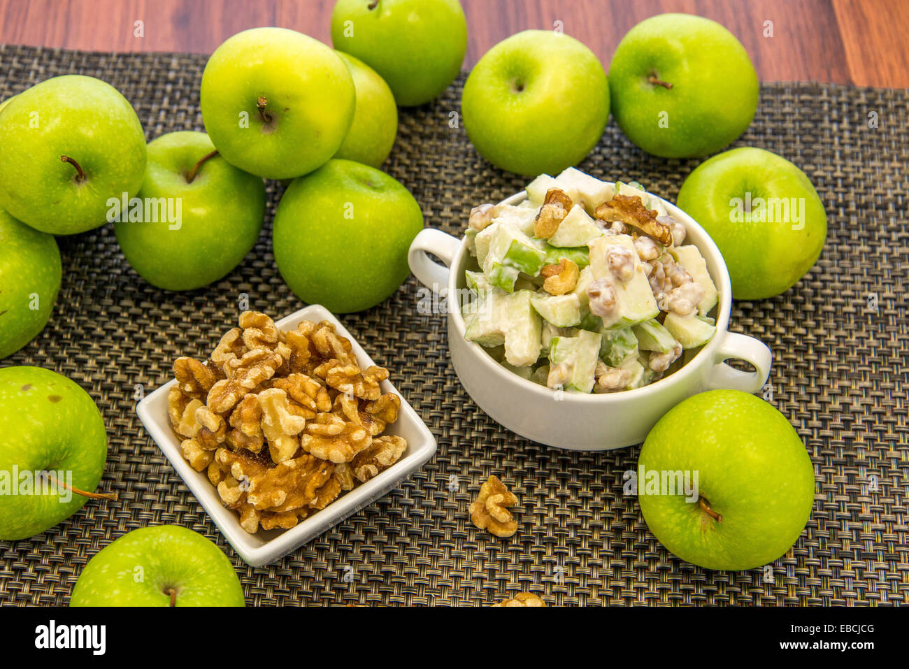 green apple and walnut salad with condensed milk Stock Photo - Alamy