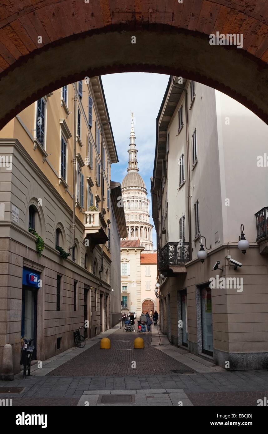 pedestrian street and Basilica in the background Novara Piedmont Italy ...