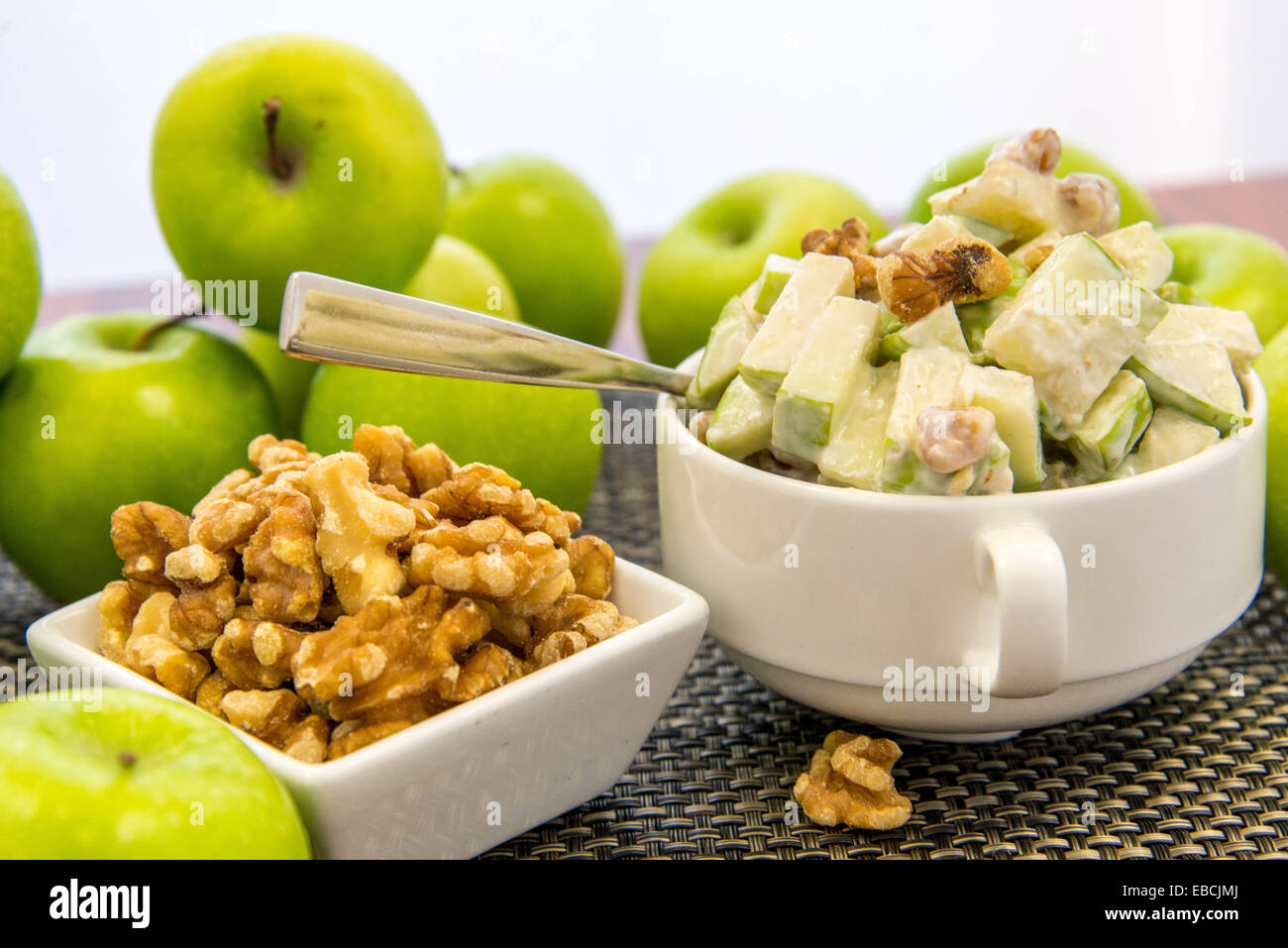 green apple and walnut salad with condensed milk Stock Photo - Alamy