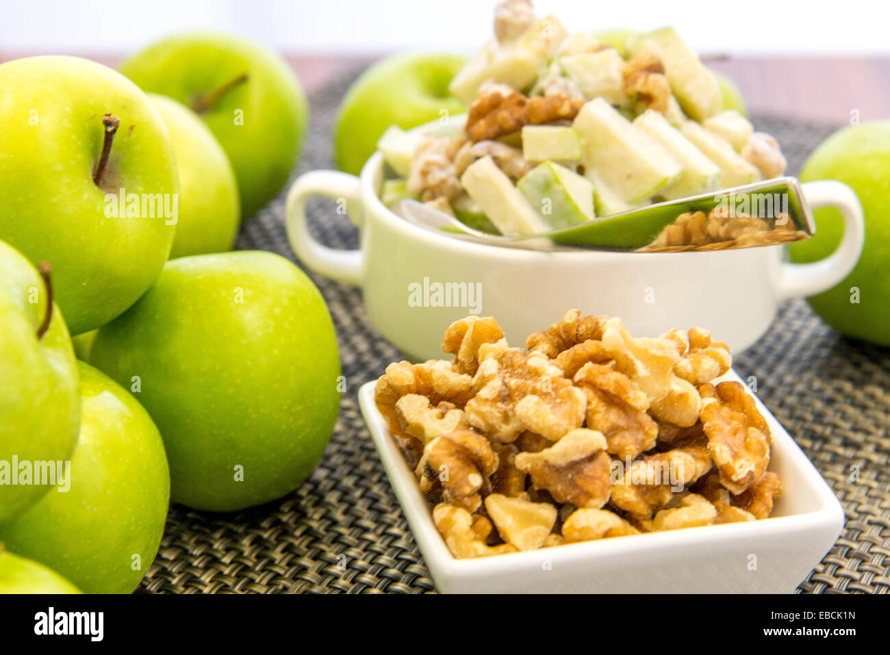 green apple and walnut salad with condensed milk Stock Photo - Alamy