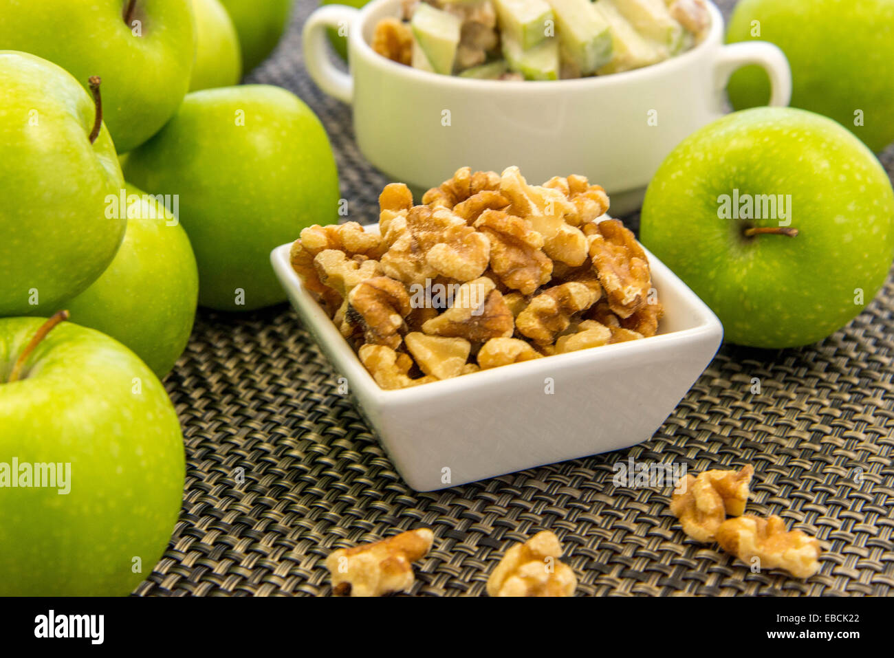 green apple and walnut salad with condensed milk Stock Photo - Alamy