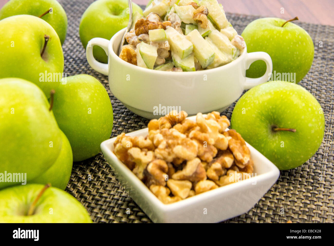 green apple and walnut salad with condensed milk Stock Photo - Alamy