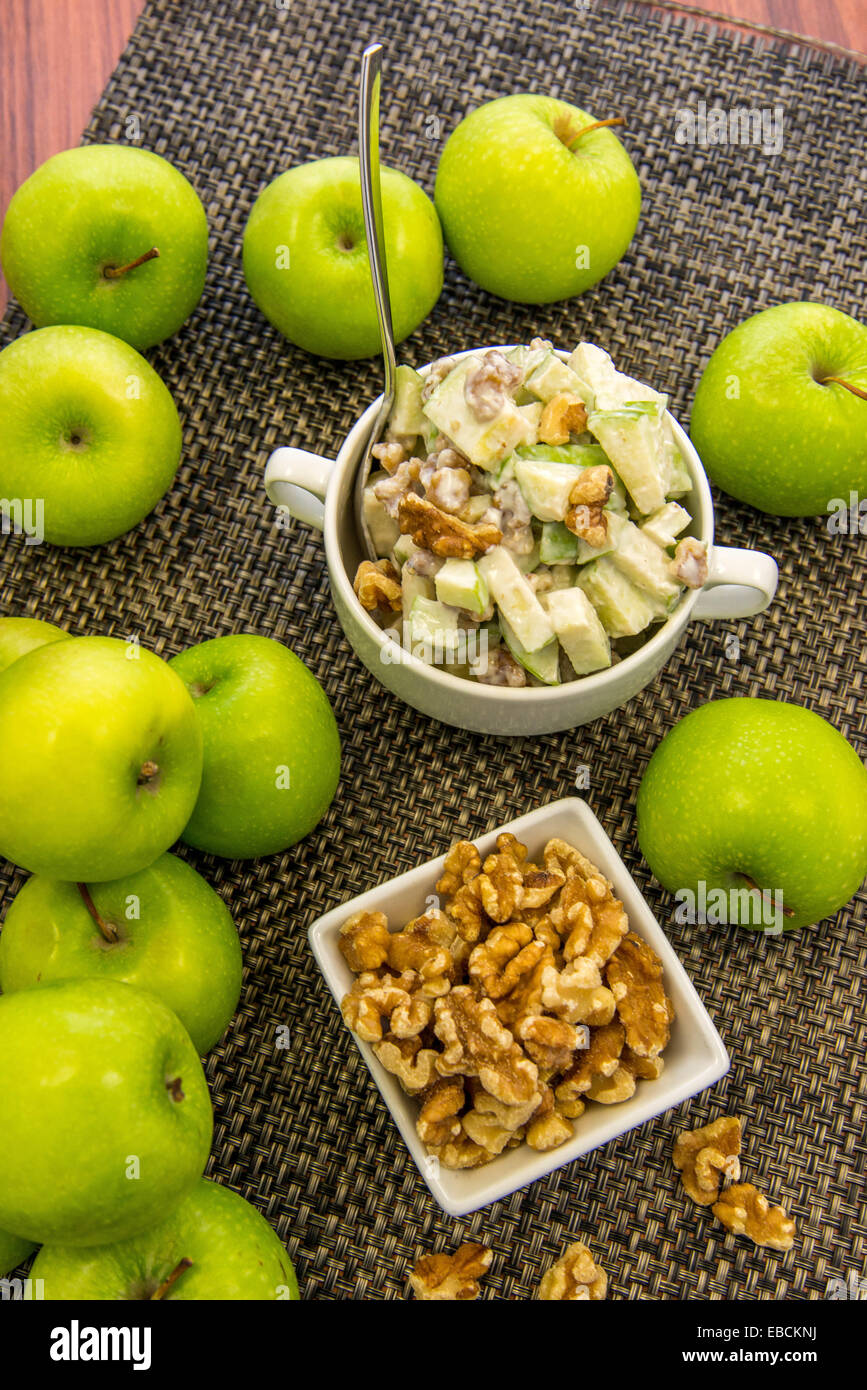 green apple and walnut salad with condensed milk Stock Photo - Alamy