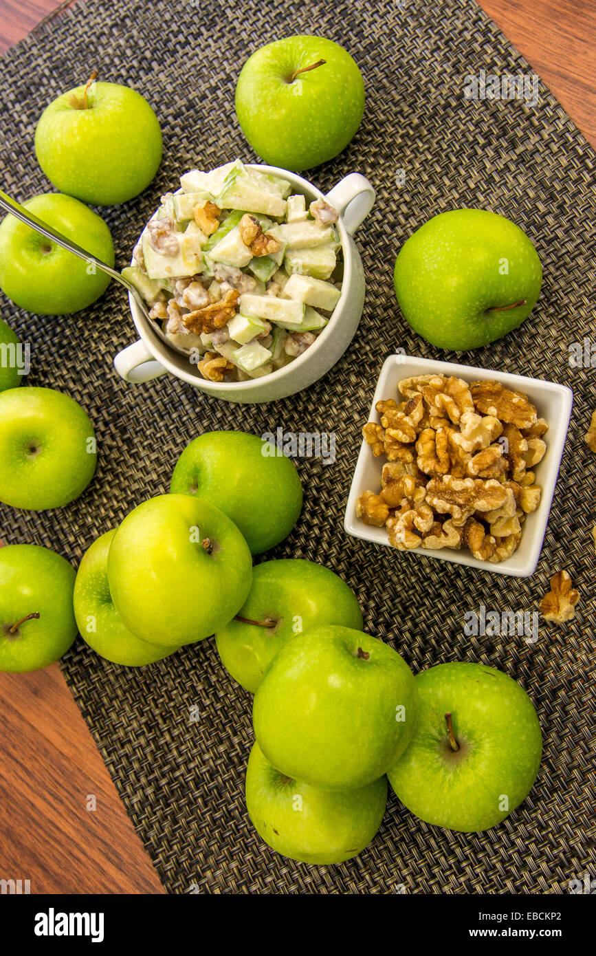 green apple and walnut salad with condensed milk Stock Photo - Alamy