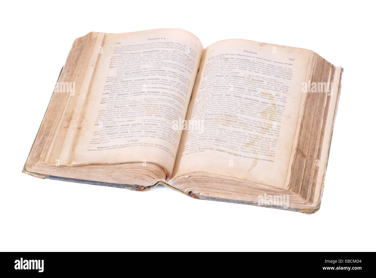 Open old book isolated on white background Stock Photo - Alamy