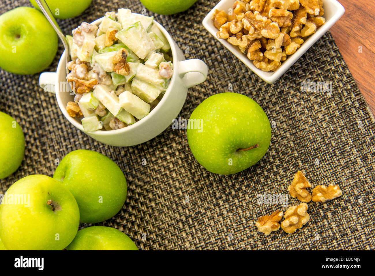 green apple and walnut salad with condensed milk Stock Photo - Alamy