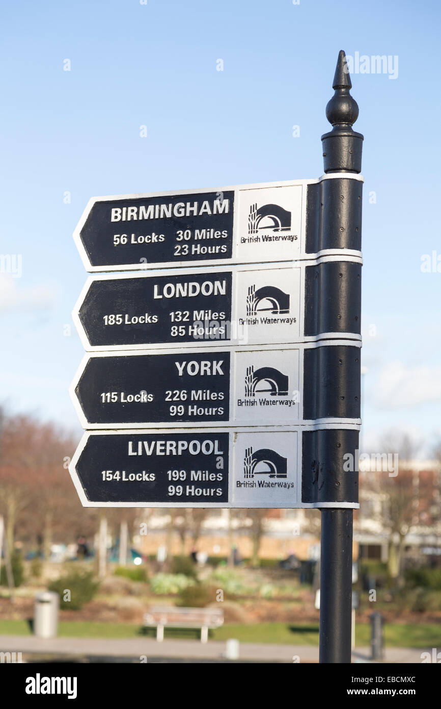 UK, Warwickshire, Stratford On Avon, British Waterway canal signpost ...