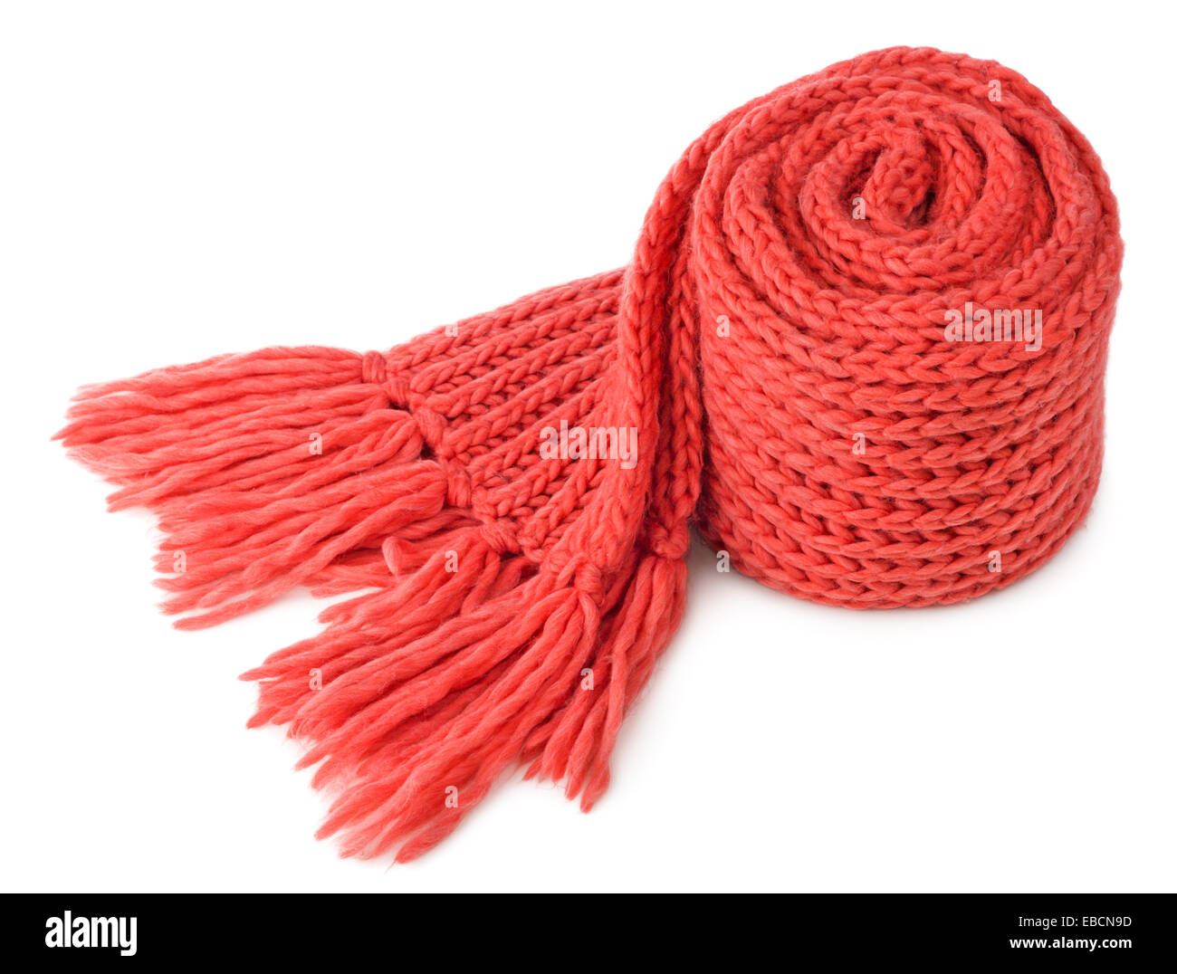 Rolled red textile scarf isolated on white background Stock Photo - Alamy
