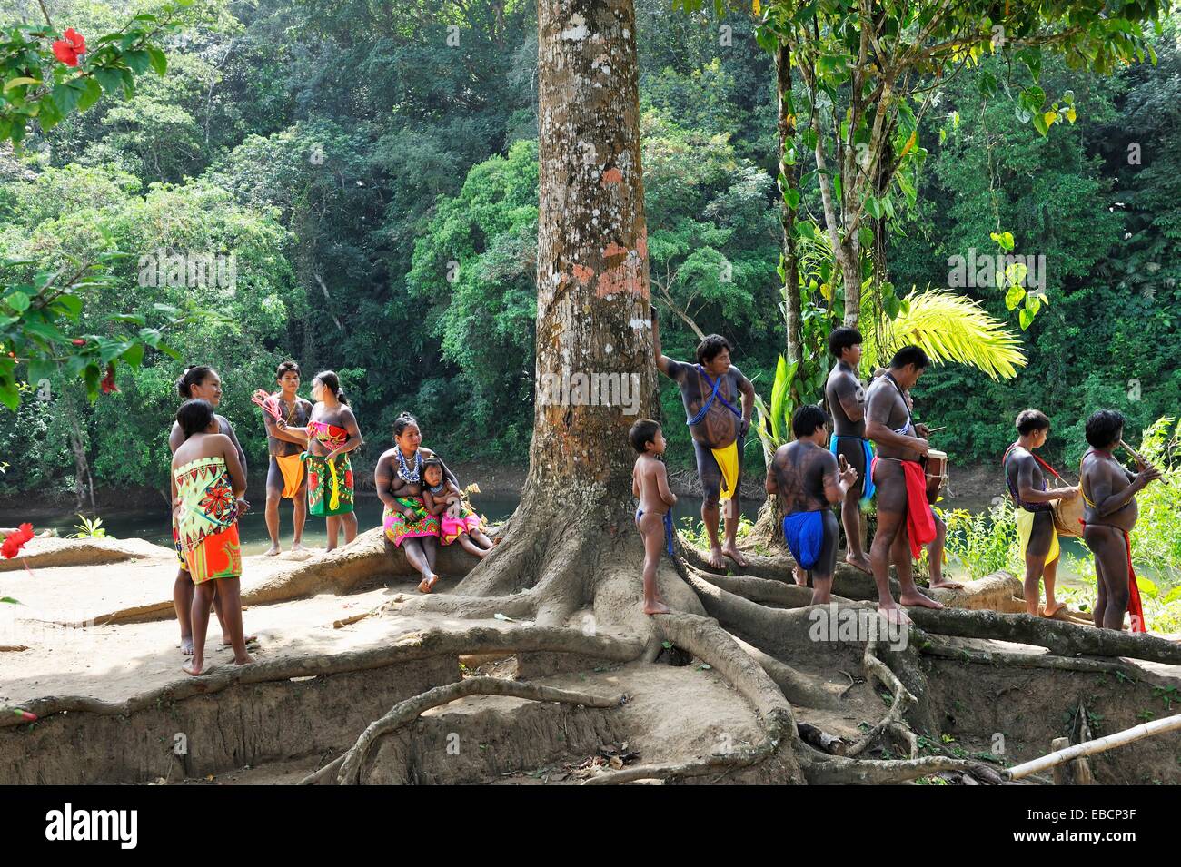 Welcoming By Villagers Of Embera Native Community Living By The Chagres