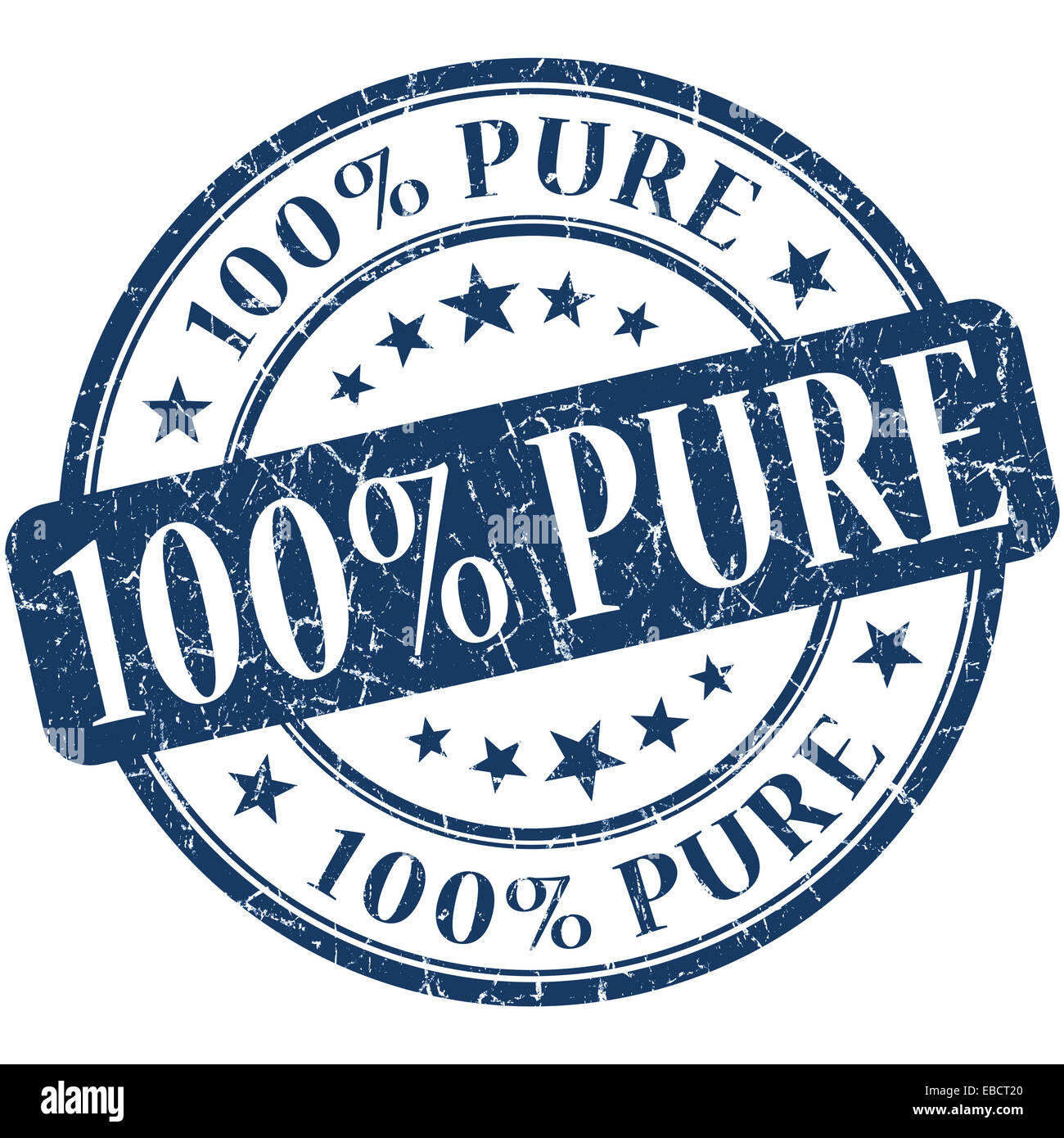 100% Pure grunge blue round stamp Stock Photo - Alamy