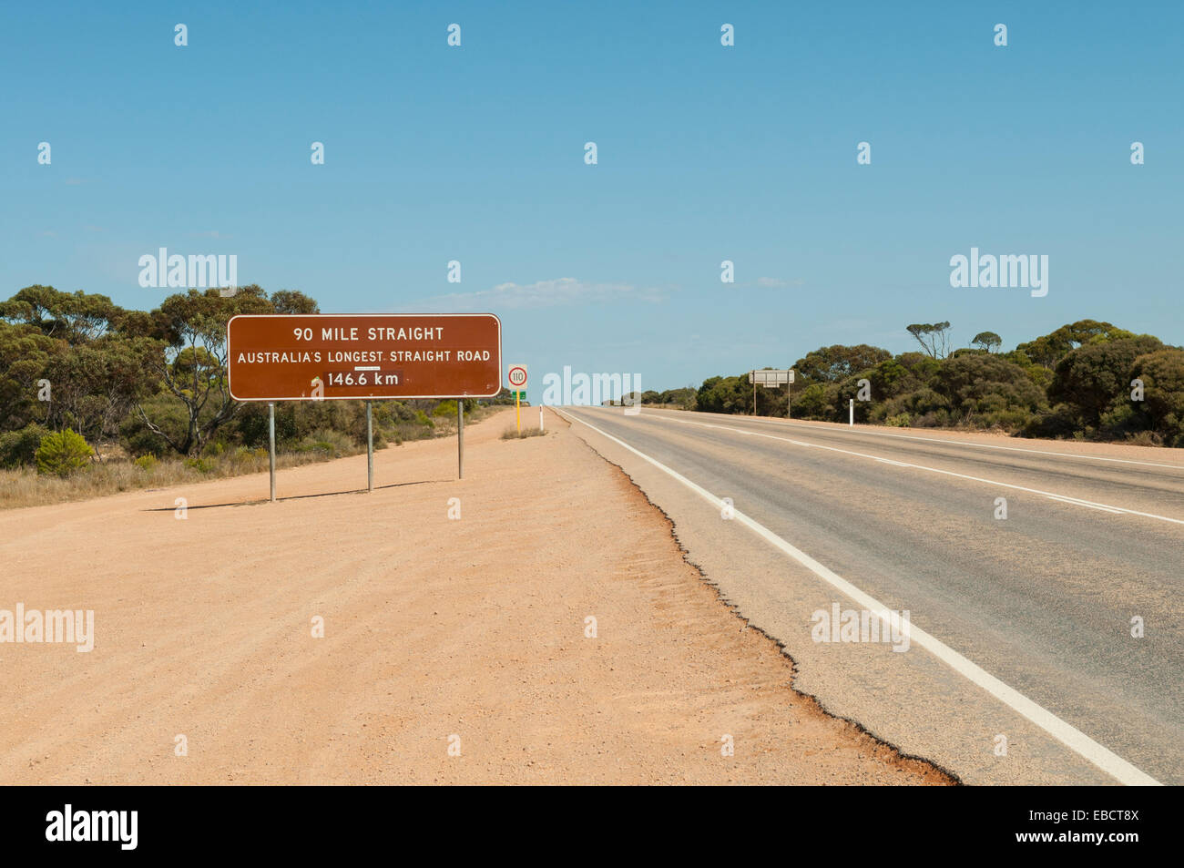 Longest Straight Road Sign, Caiguna, WA, Australia Stock Photo - Alamy