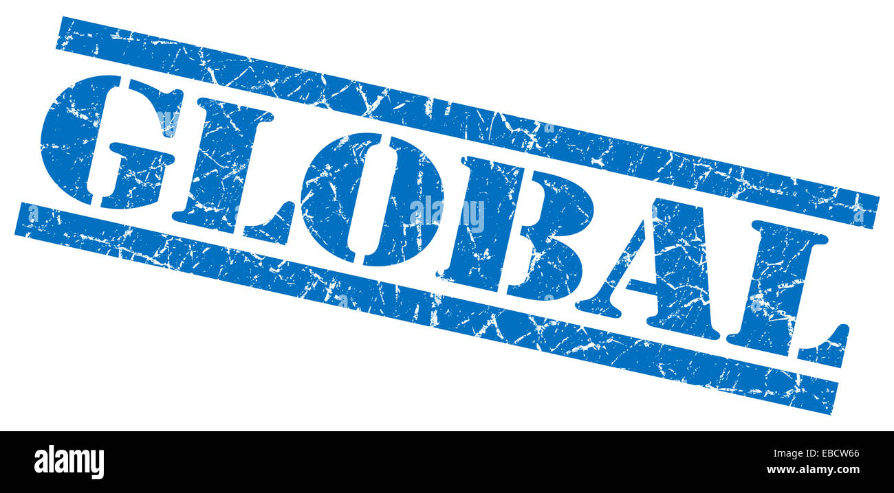 global blue grungy stamp on white background Stock Photo - Alamy