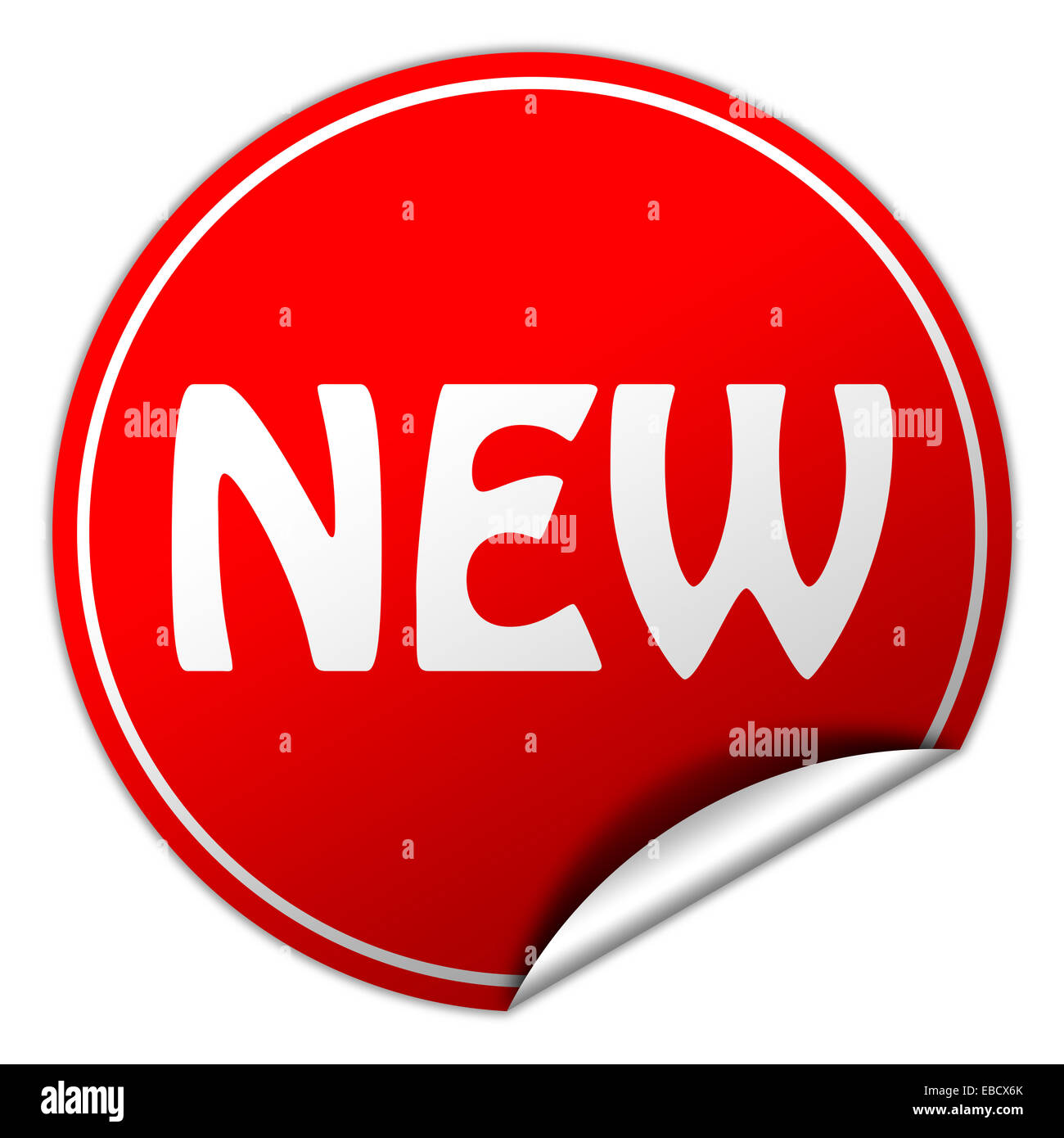 new round red sticker on white background Stock Photo - Alamy