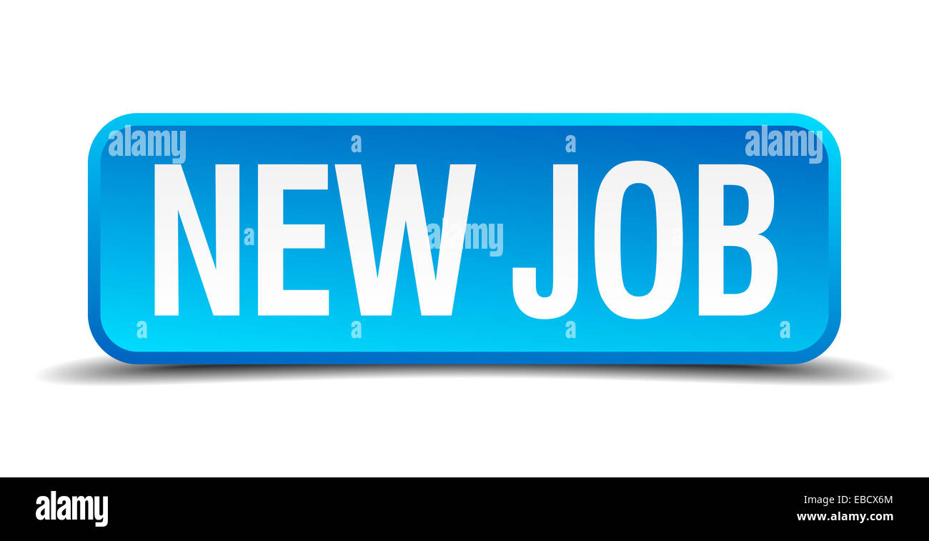 New job blue 3d realistic square isolated button Stock Photo - Alamy