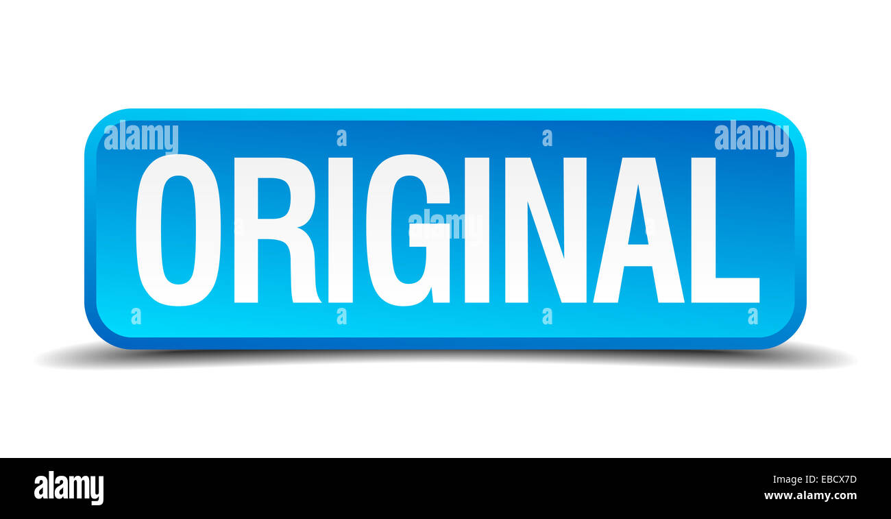 Original blue 3d realistic square isolated button Stock Photo - Alamy