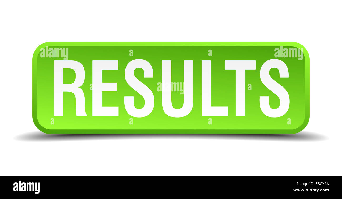 Results green 3d realistic square isolated button Stock Photo - Alamy