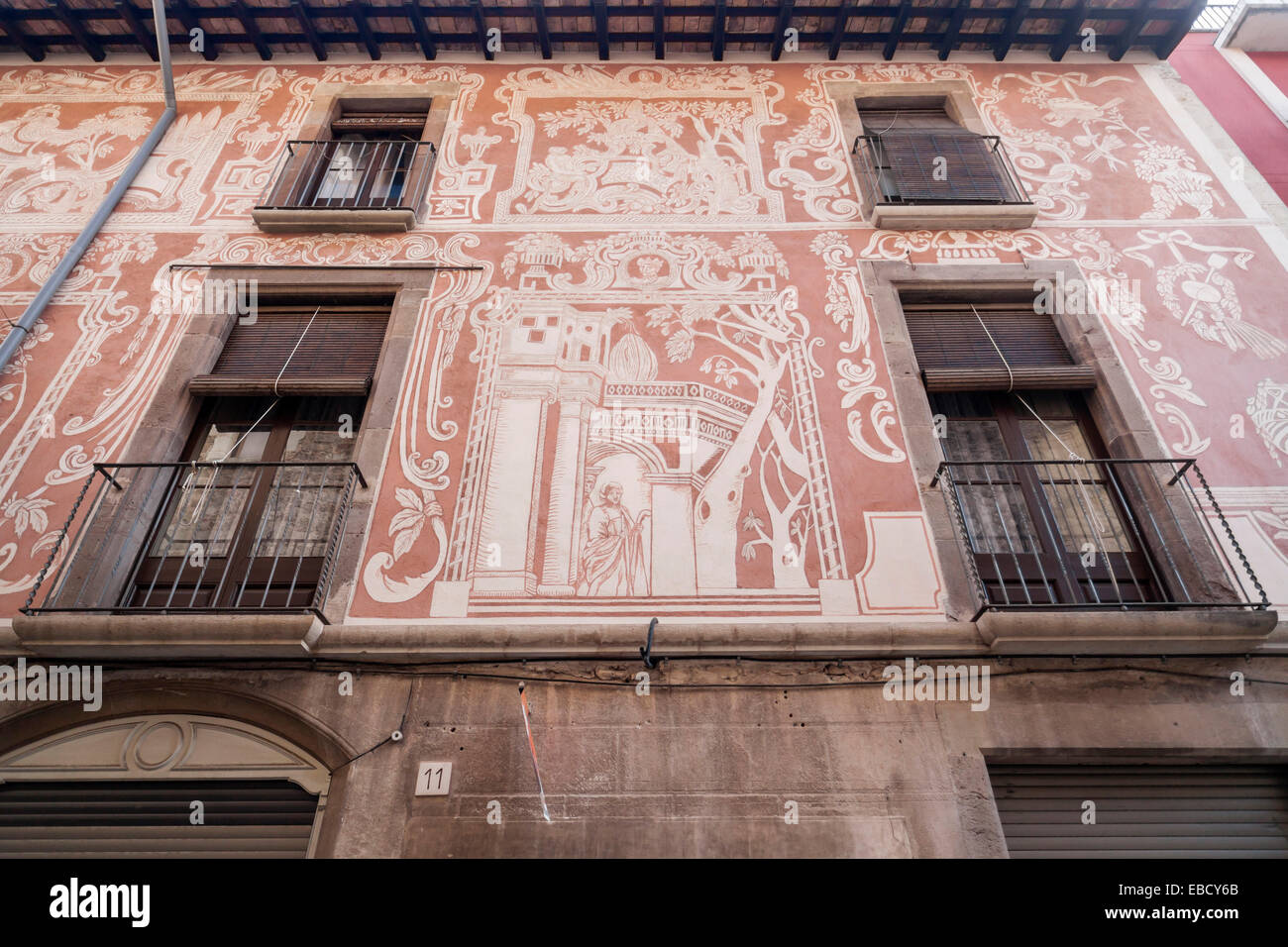 Moià,Catalonia,Spain.Sgraffito in building Stock Photo - Alamy