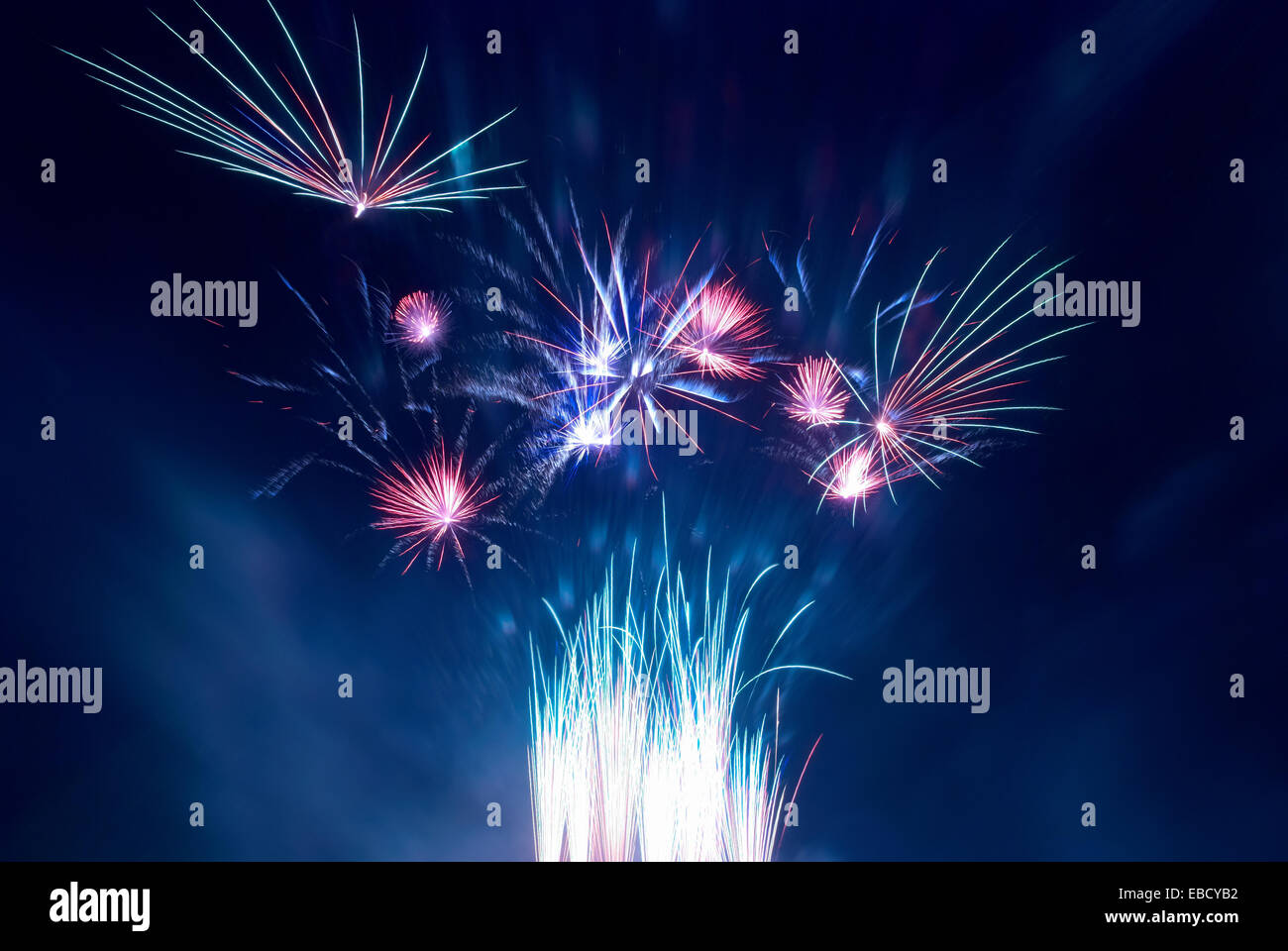 Beautiful fireworks on the black sky background Stock Photo - Alamy