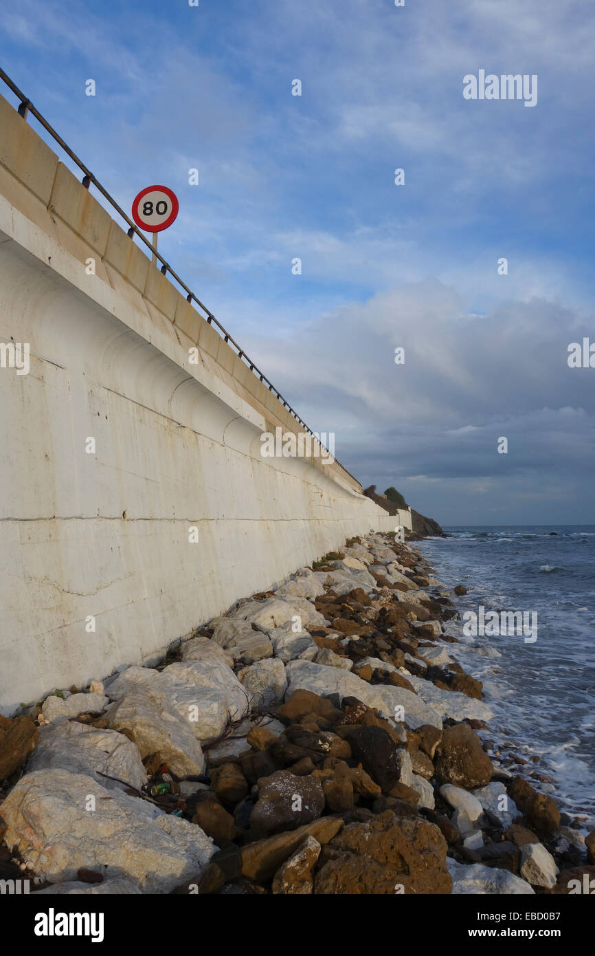 Speed Limit 80 traffic sign along coastal road, n340, Southern Spain ...