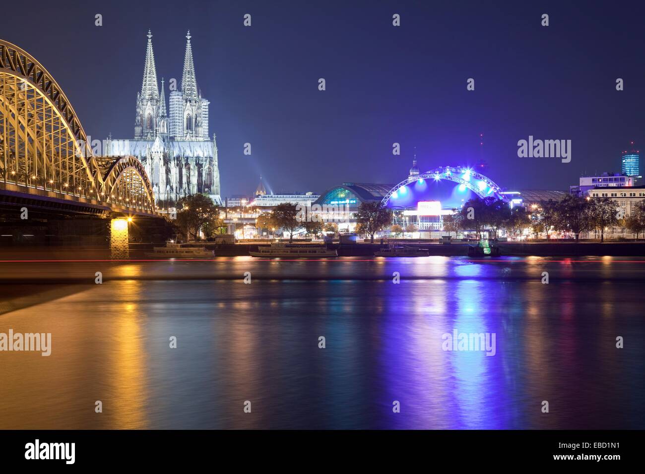 Cologne Cathedral with River Rhine, Hohenzollern Brucke (Bridge) and ...