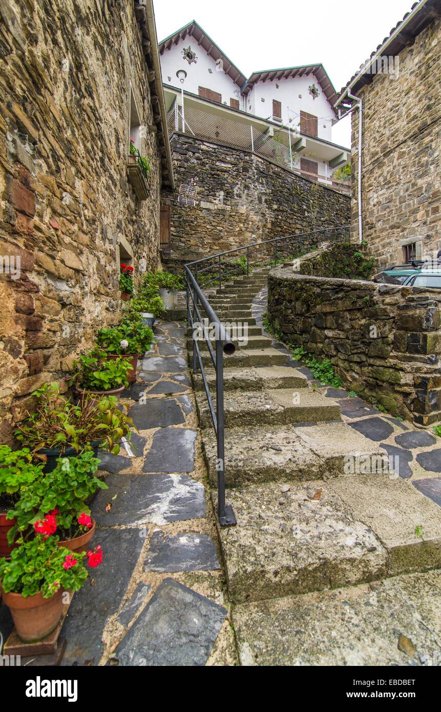Typical architecture of Isaba town Roncal Valley Navarre Spain Stock ...
