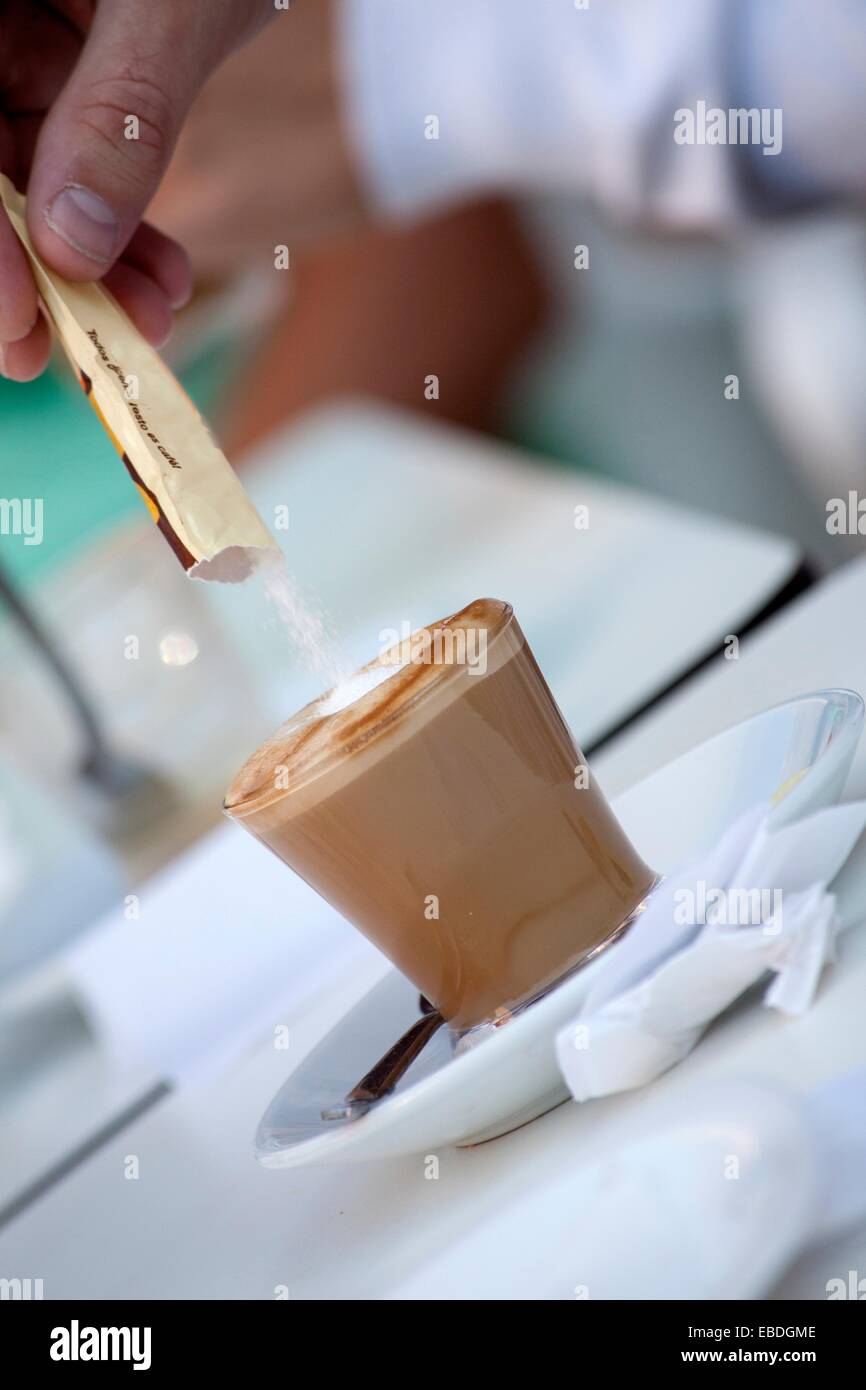 Milk coffe and sugar Stock Photo - Alamy